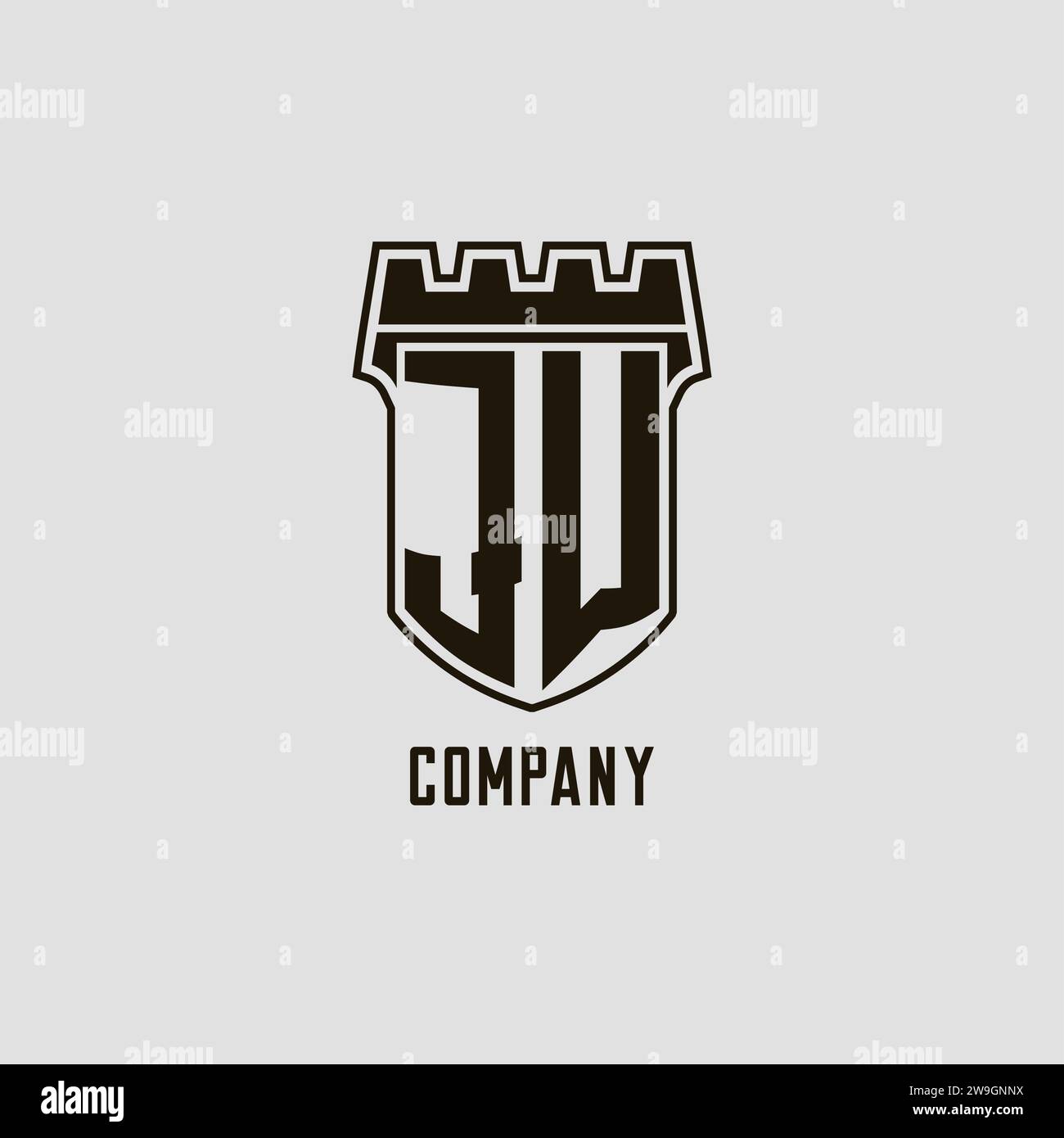 Monogram JW with shield fortress logo design style vector graphic Stock ...