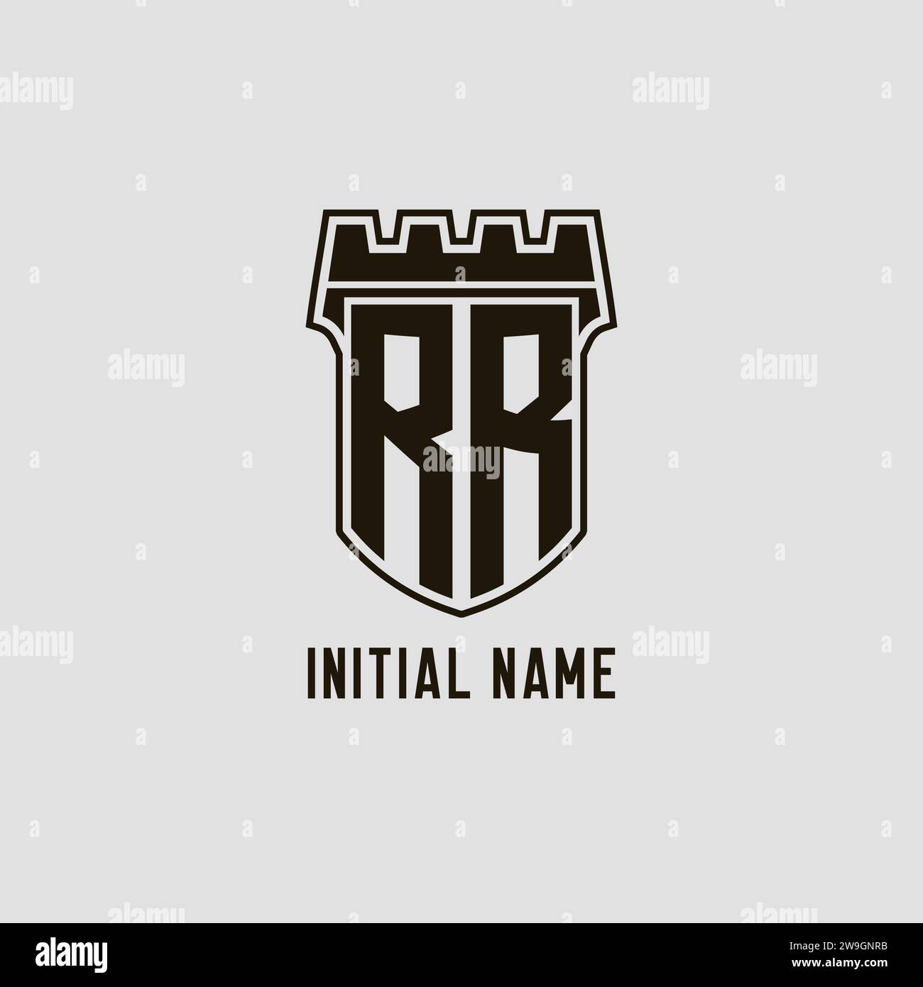 Monogram RR with shield fortress logo design style vector graphic Stock ...