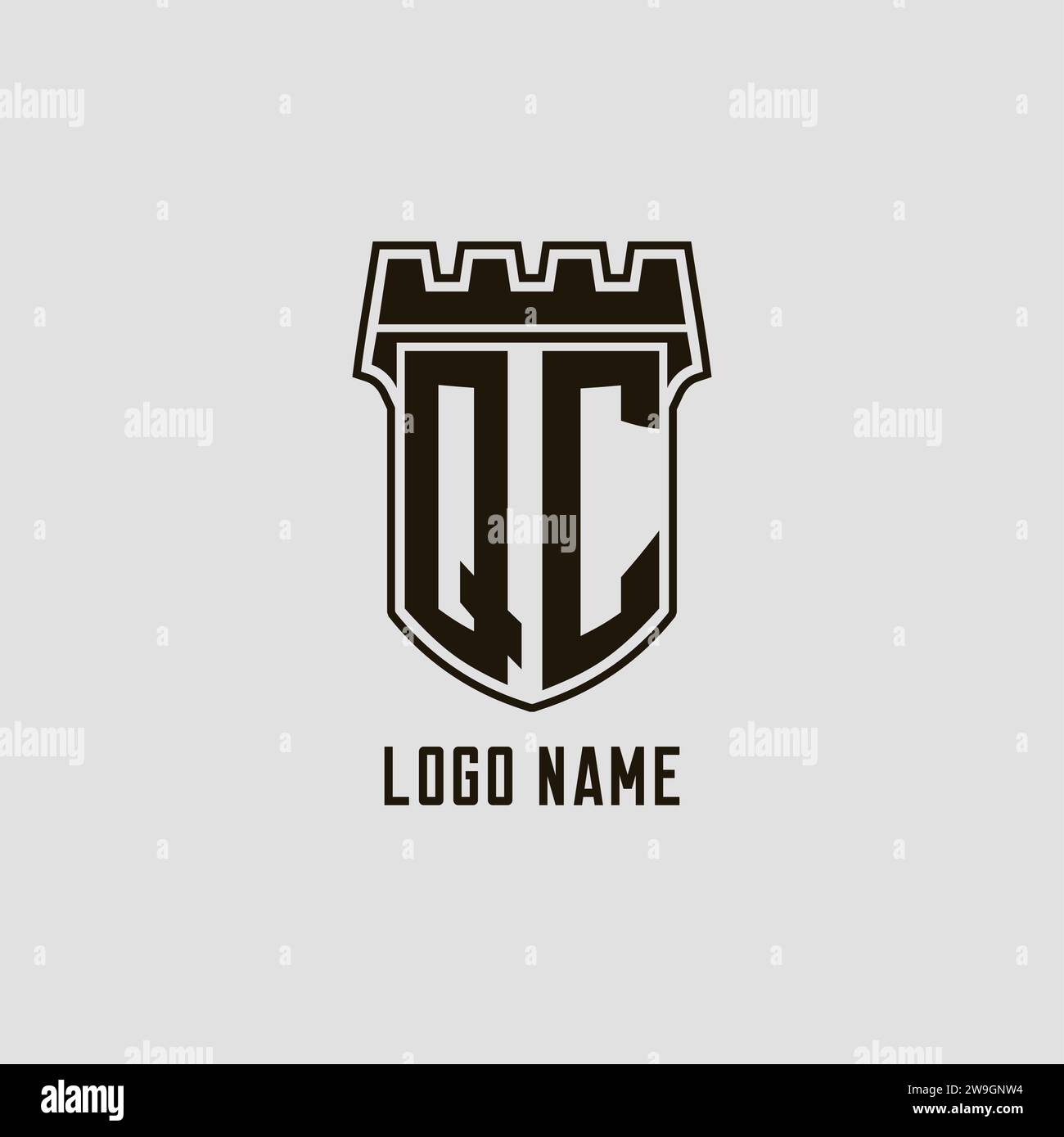 Monogram QC with shield fortress logo design style vector graphic Stock ...