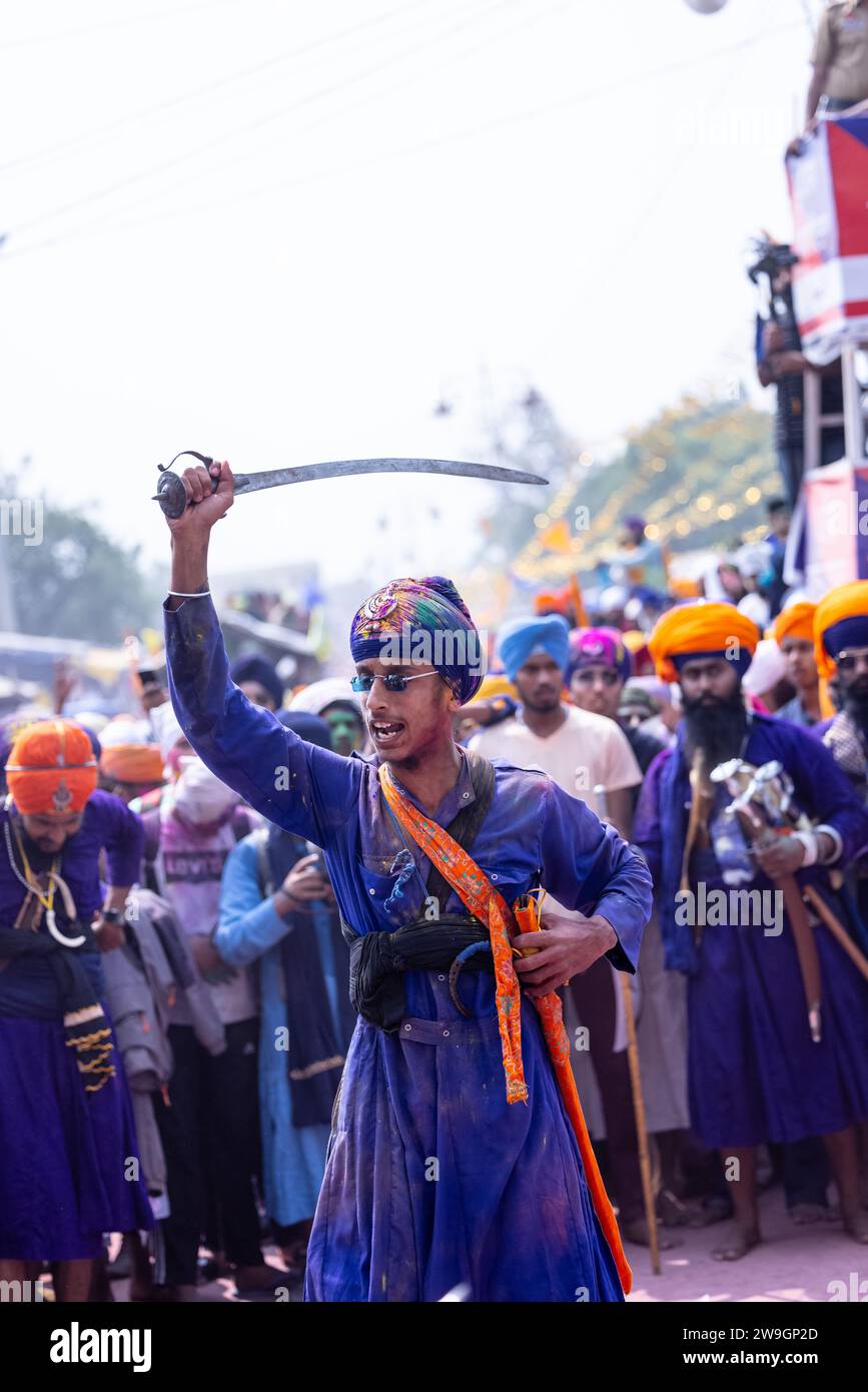 Sikh male (Nihang Sardar) performing martial art as culture during the ...