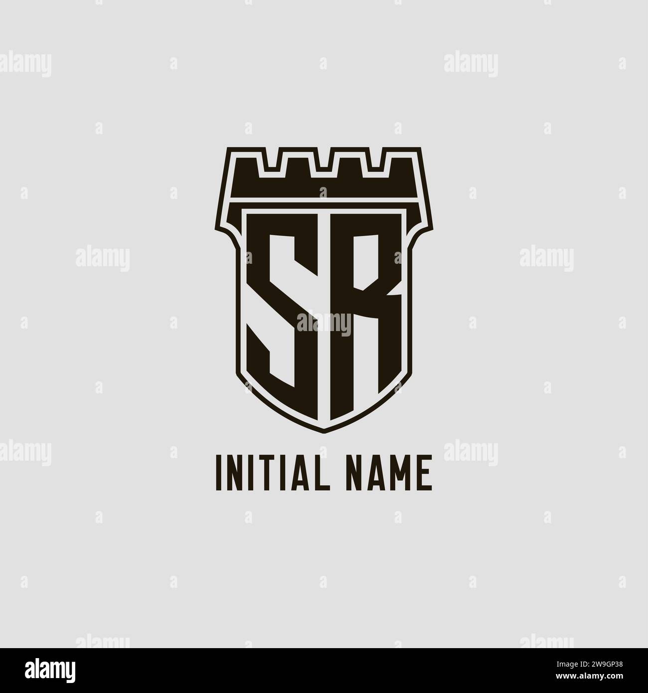 Monogram SR with shield fortress logo design style vector graphic Stock ...