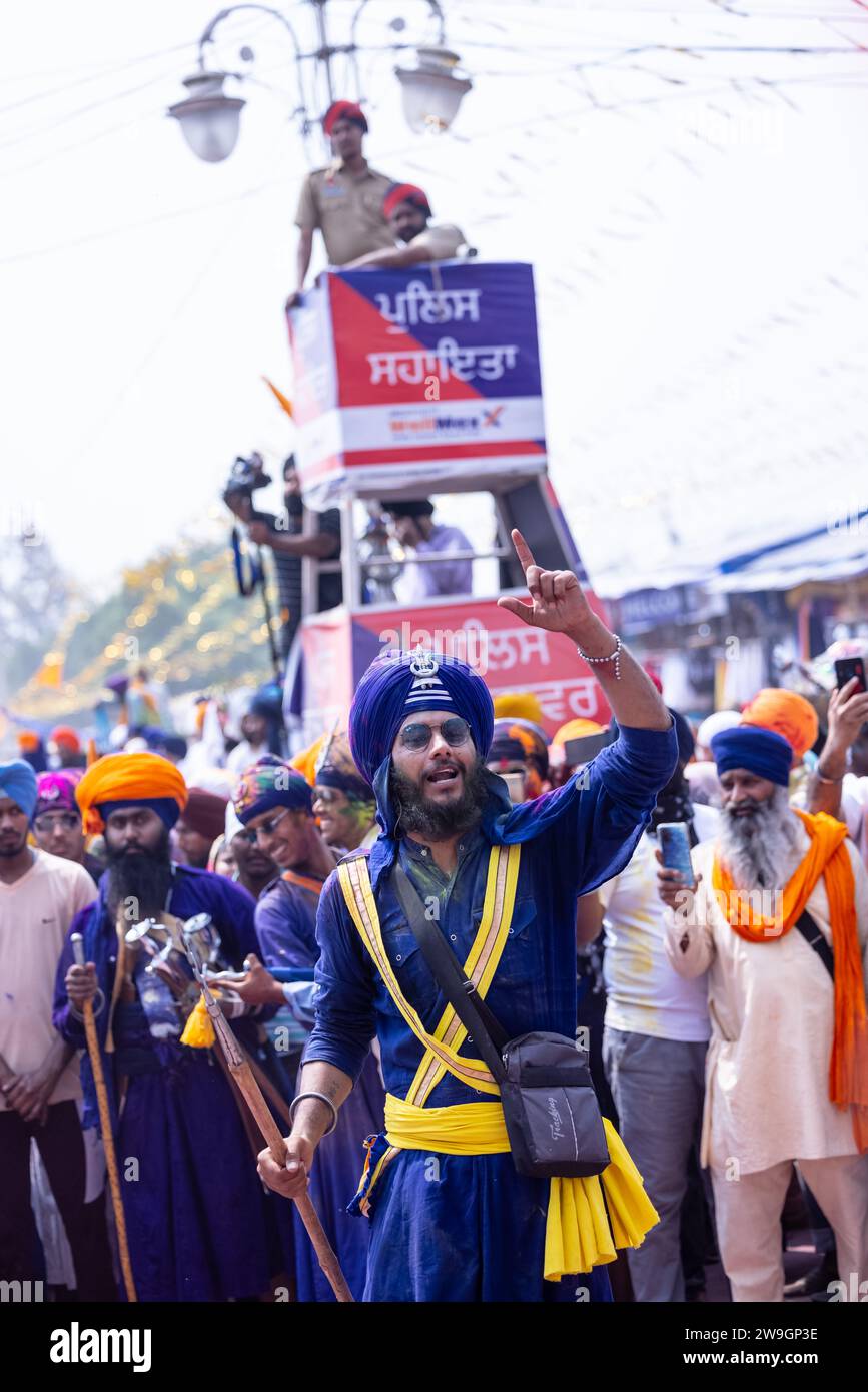 Sikh male (Nihang Sardar) performing martial art as culture during the ...