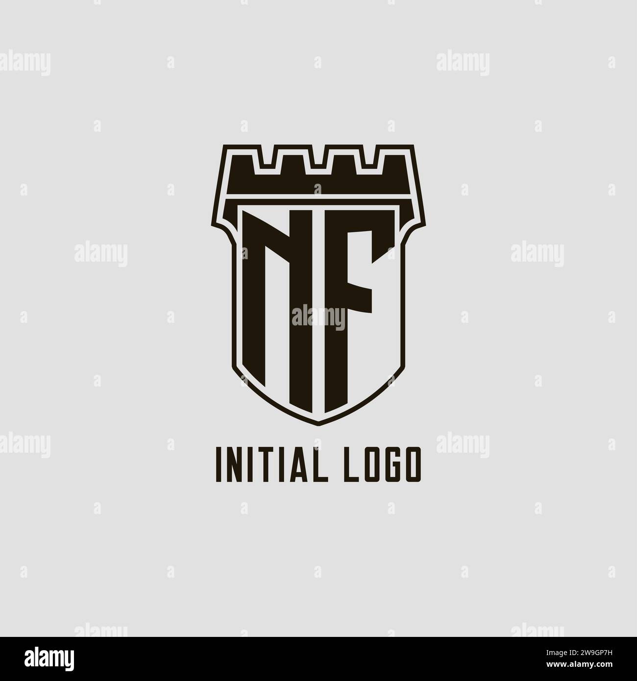 Monogram NF with shield fortress logo design style vector graphic Stock ...