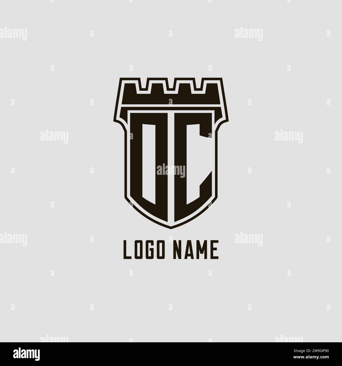 Monogram OC with shield fortress logo design style vector graphic Stock ...