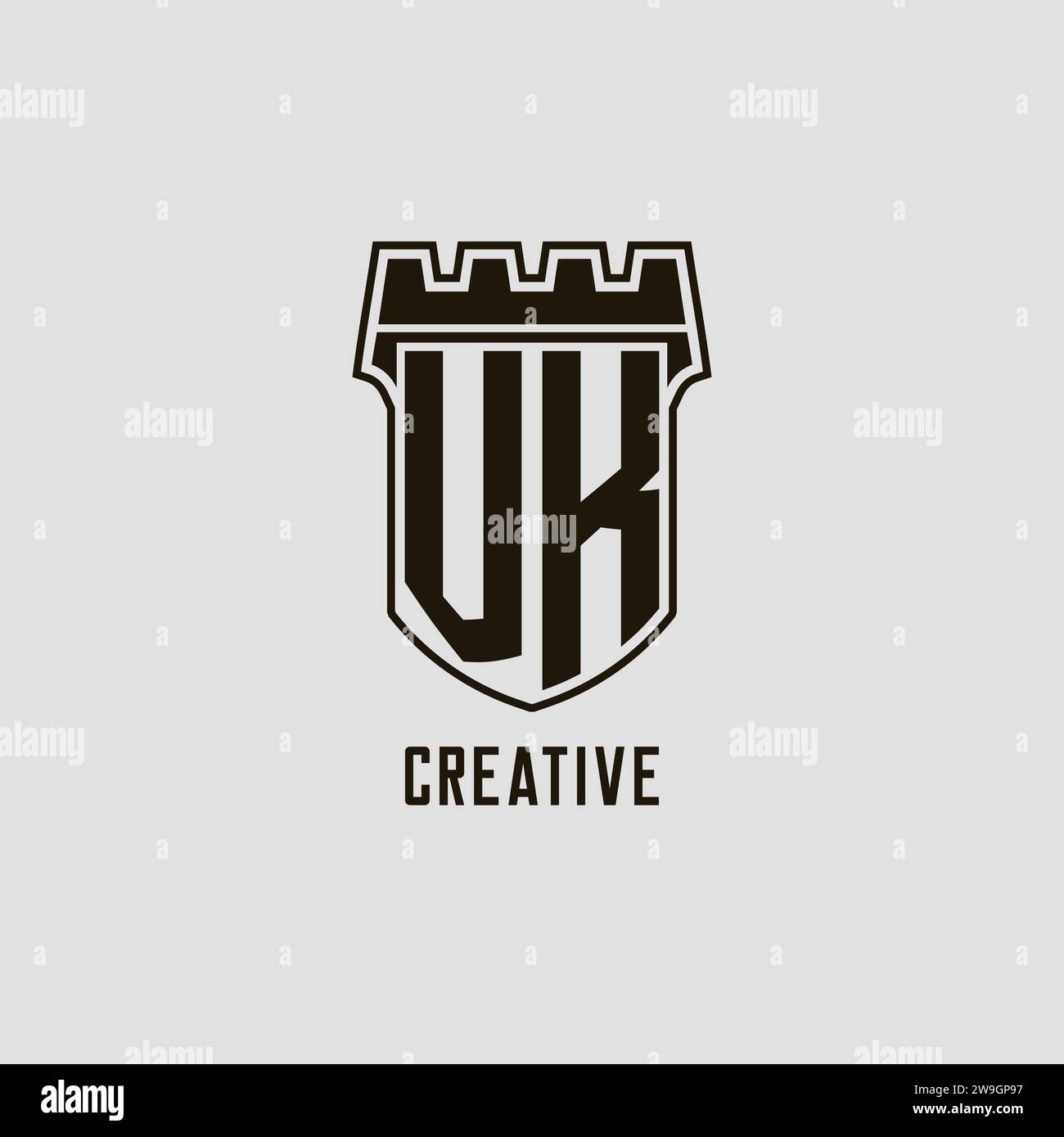 Monogram VK with shield fortress logo design style vector graphic Stock ...