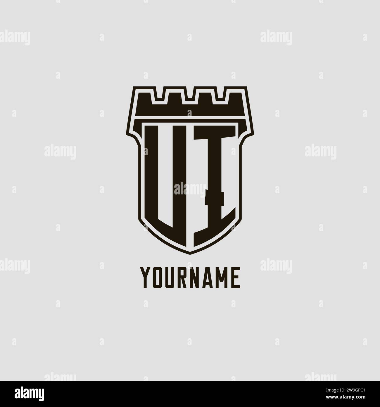 Monogram UI with shield fortress logo design style vector graphic Stock ...