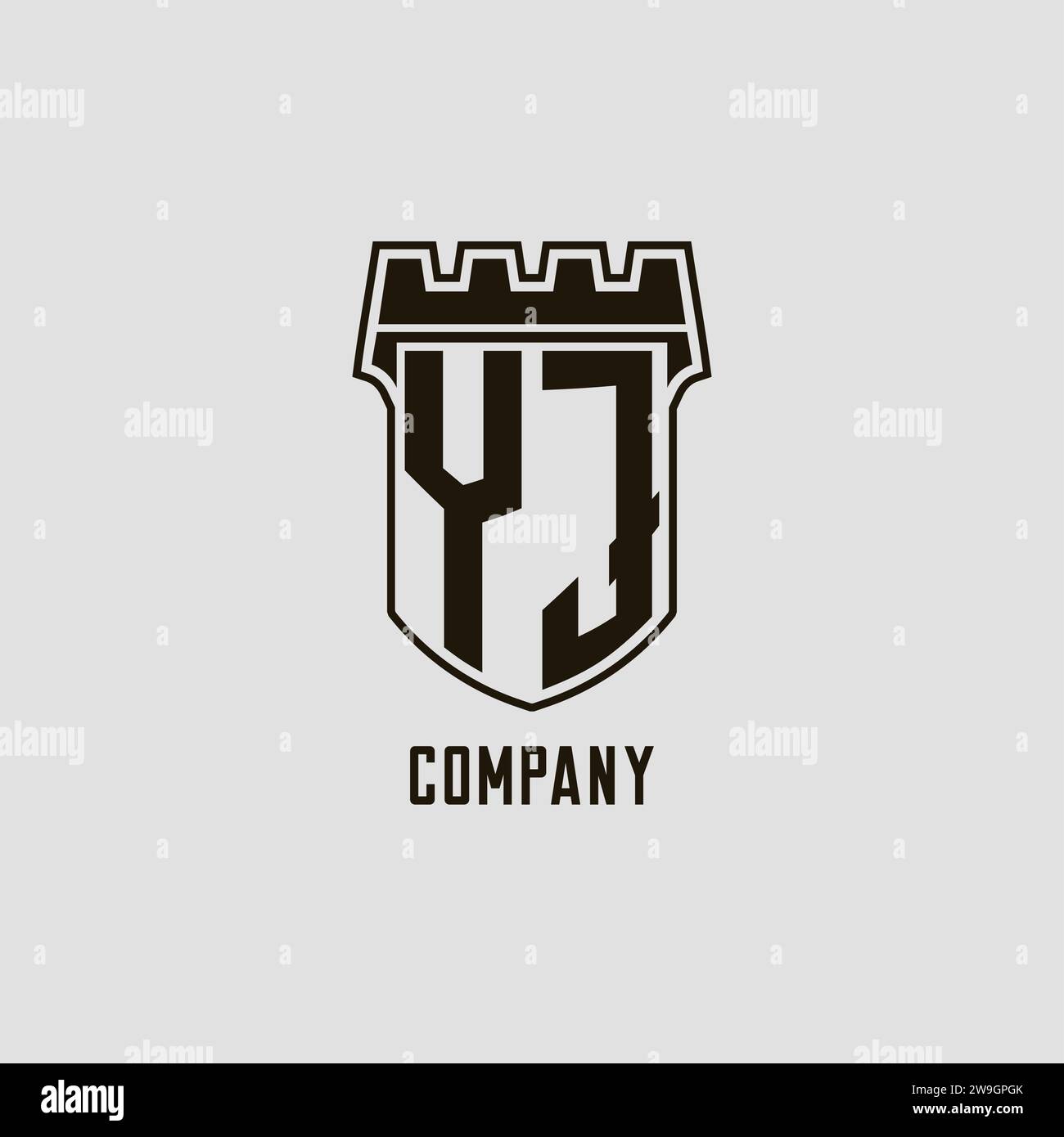 Monogram YJ with shield fortress logo design style vector graphic Stock ...