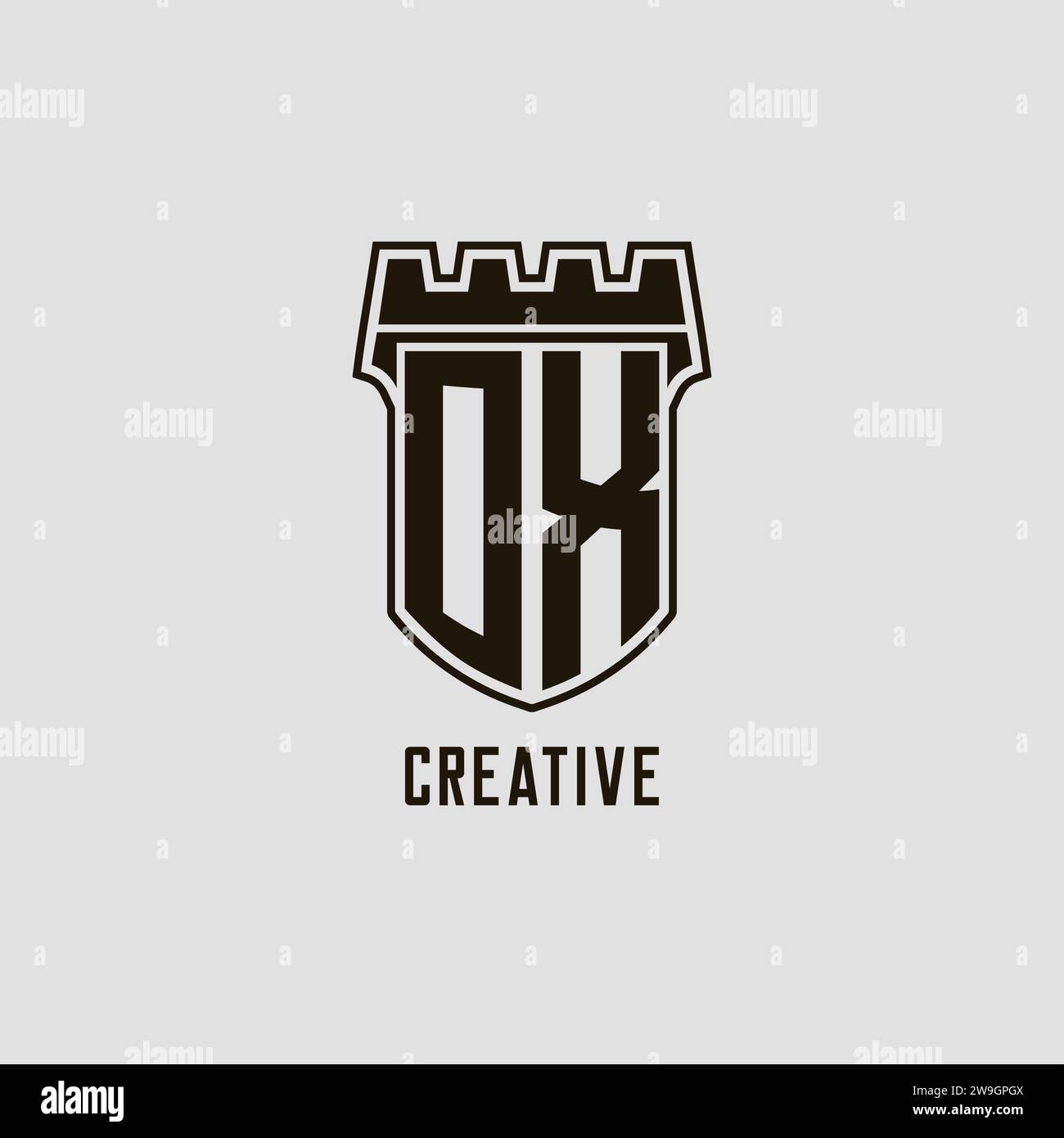 Monogram OX with shield fortress logo design style vector graphic Stock ...