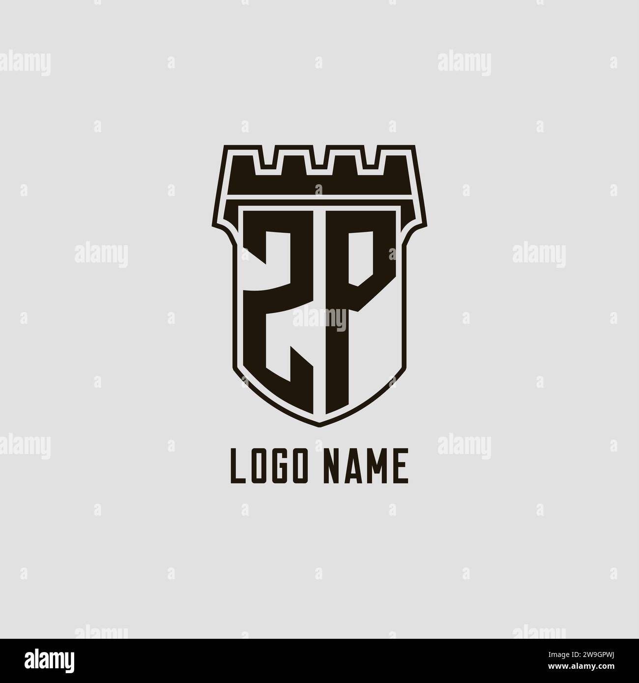 Monogram ZP with shield fortress logo design style vector graphic Stock ...