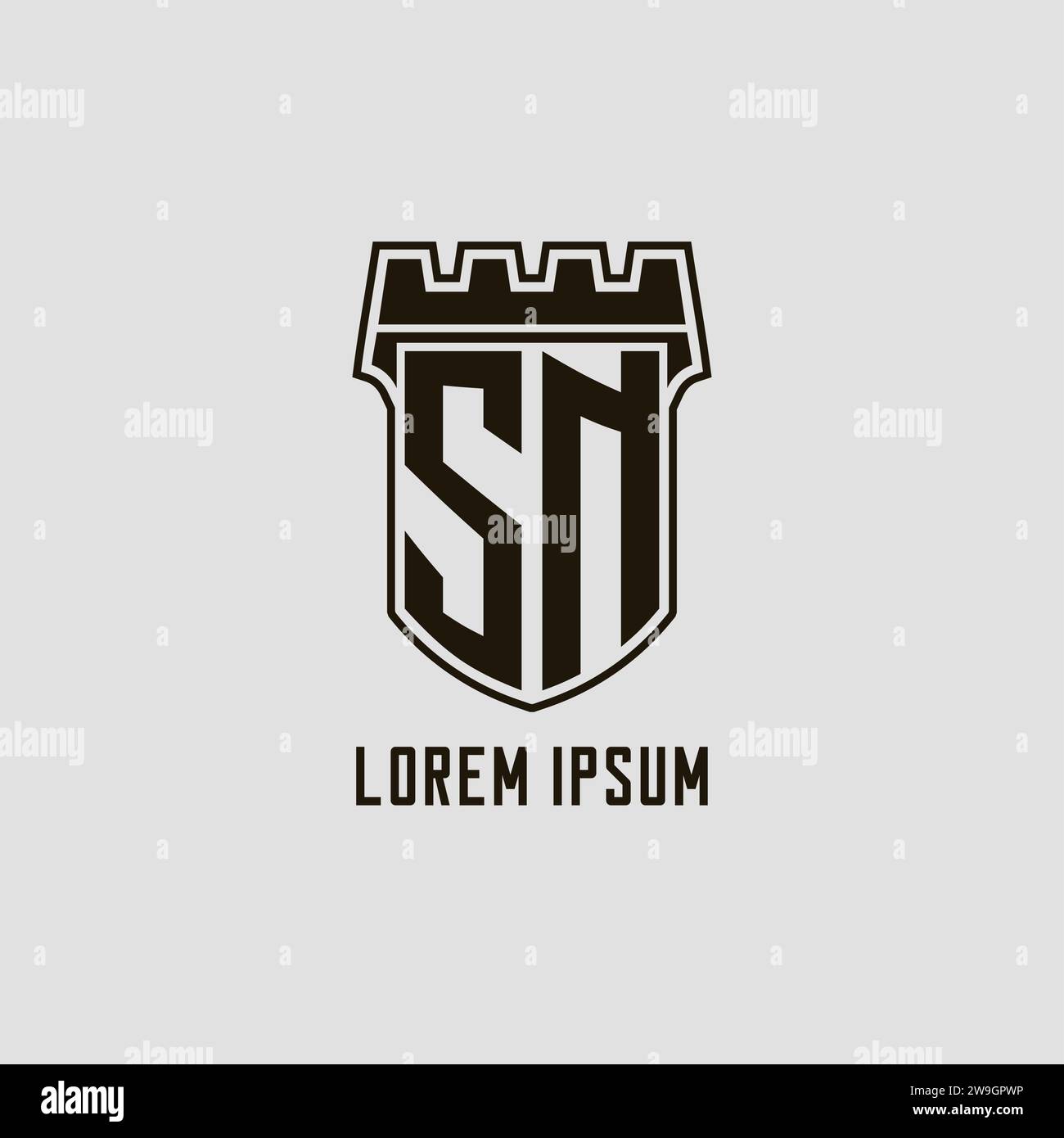 Monogram SN with shield fortress logo design style vector graphic Stock ...