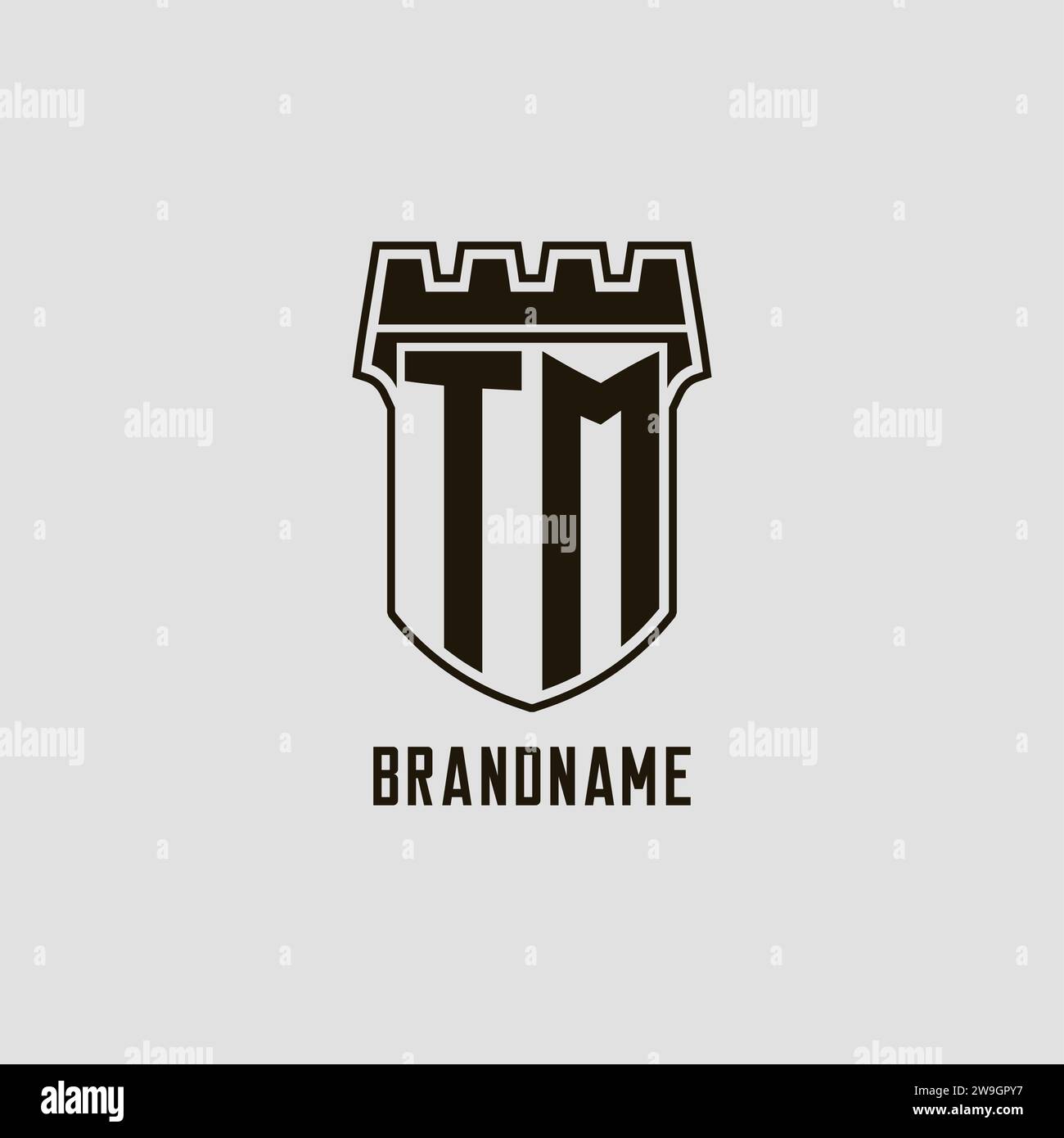 Monogram TM with shield fortress logo design style vector graphic Stock ...