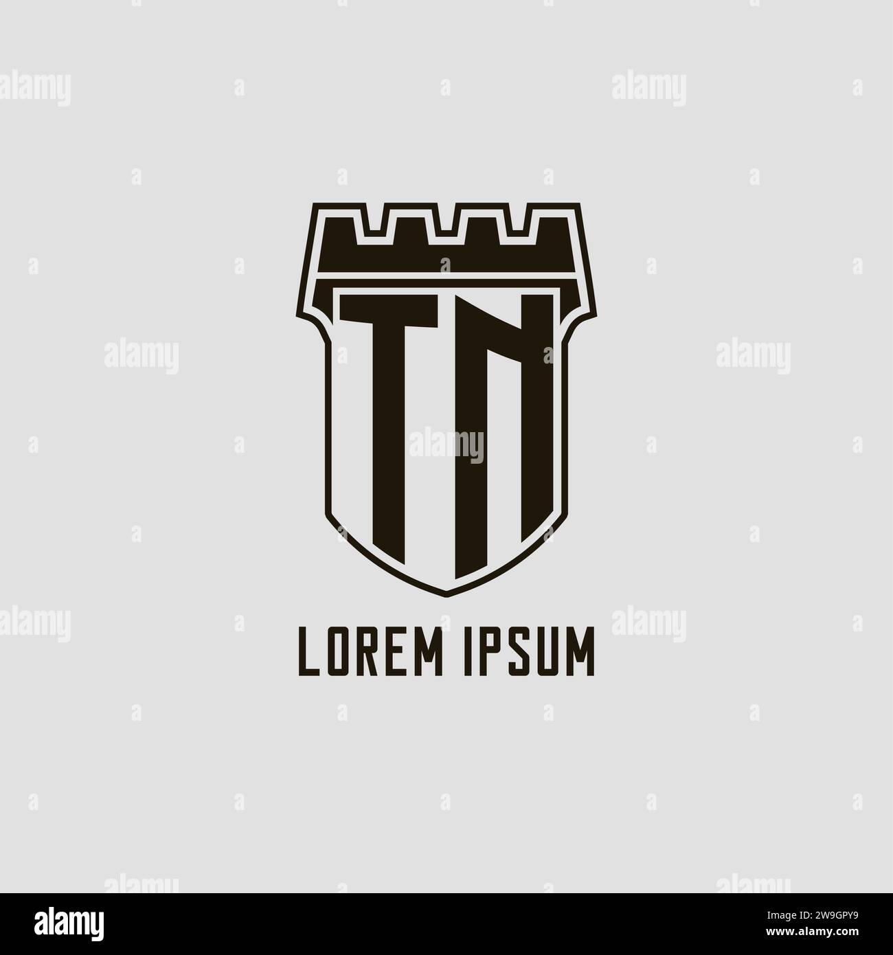 Monogram TN with shield fortress logo design style vector graphic Stock ...