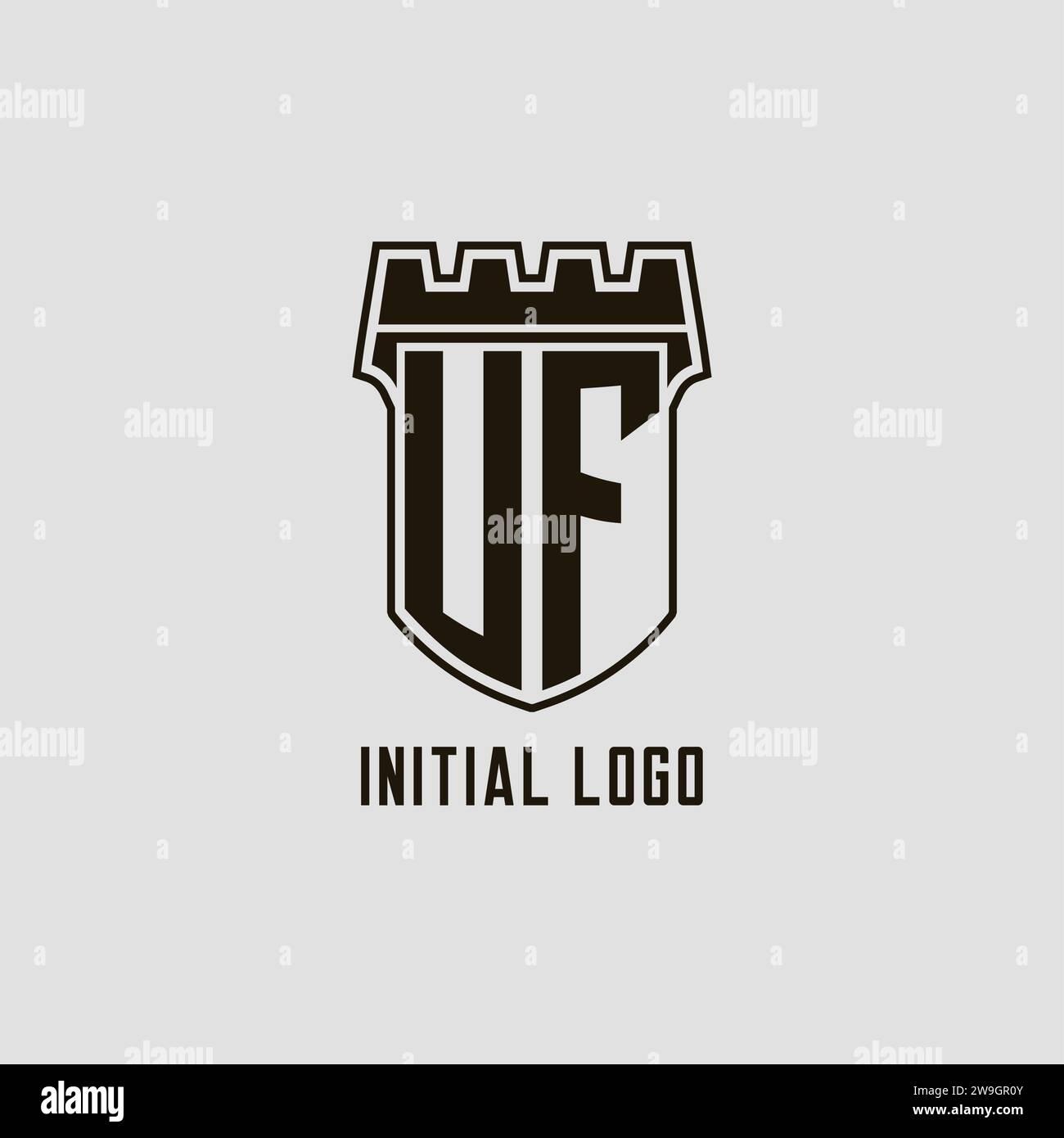 Monogram UF with shield fortress logo design style vector graphic Stock ...
