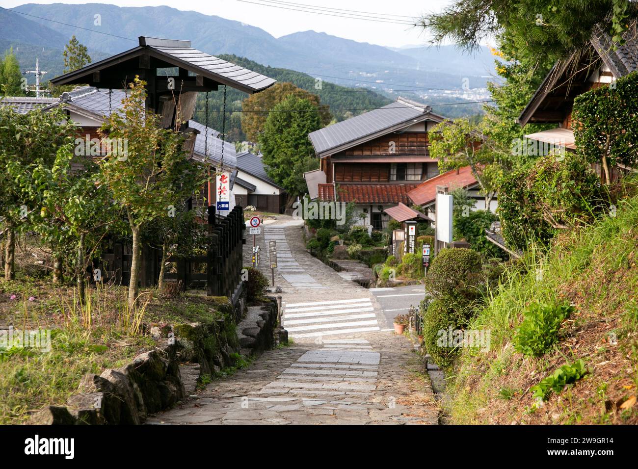 Streets and traditional Japanese houses at Magome Juku town along the ...