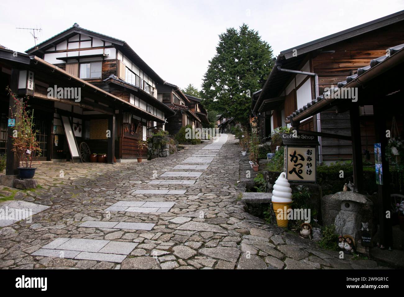 Streets and traditional Japanese houses at Magome Juku town along the ...