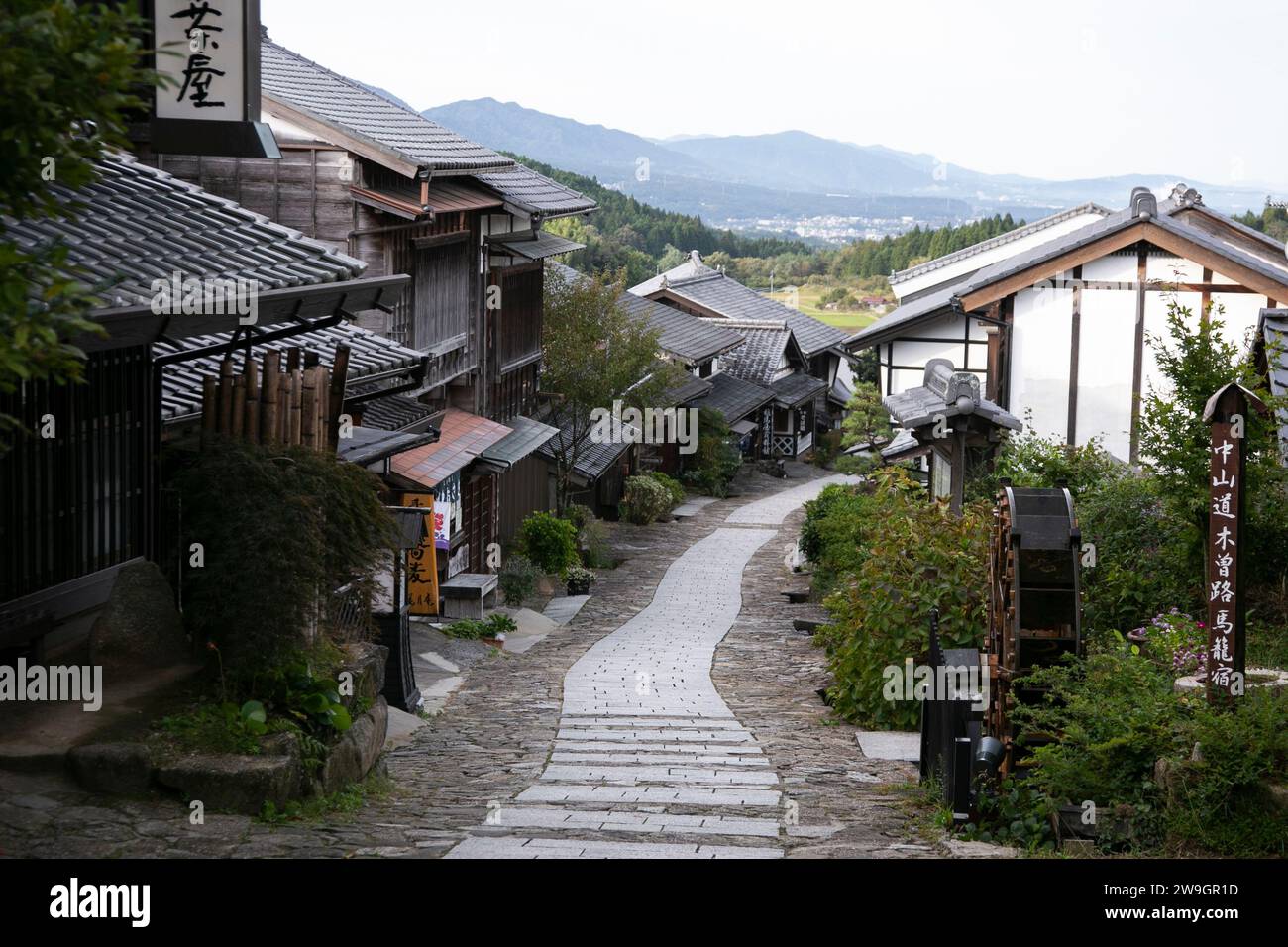 Streets and traditional Japanese houses at Magome Juku town along the ...