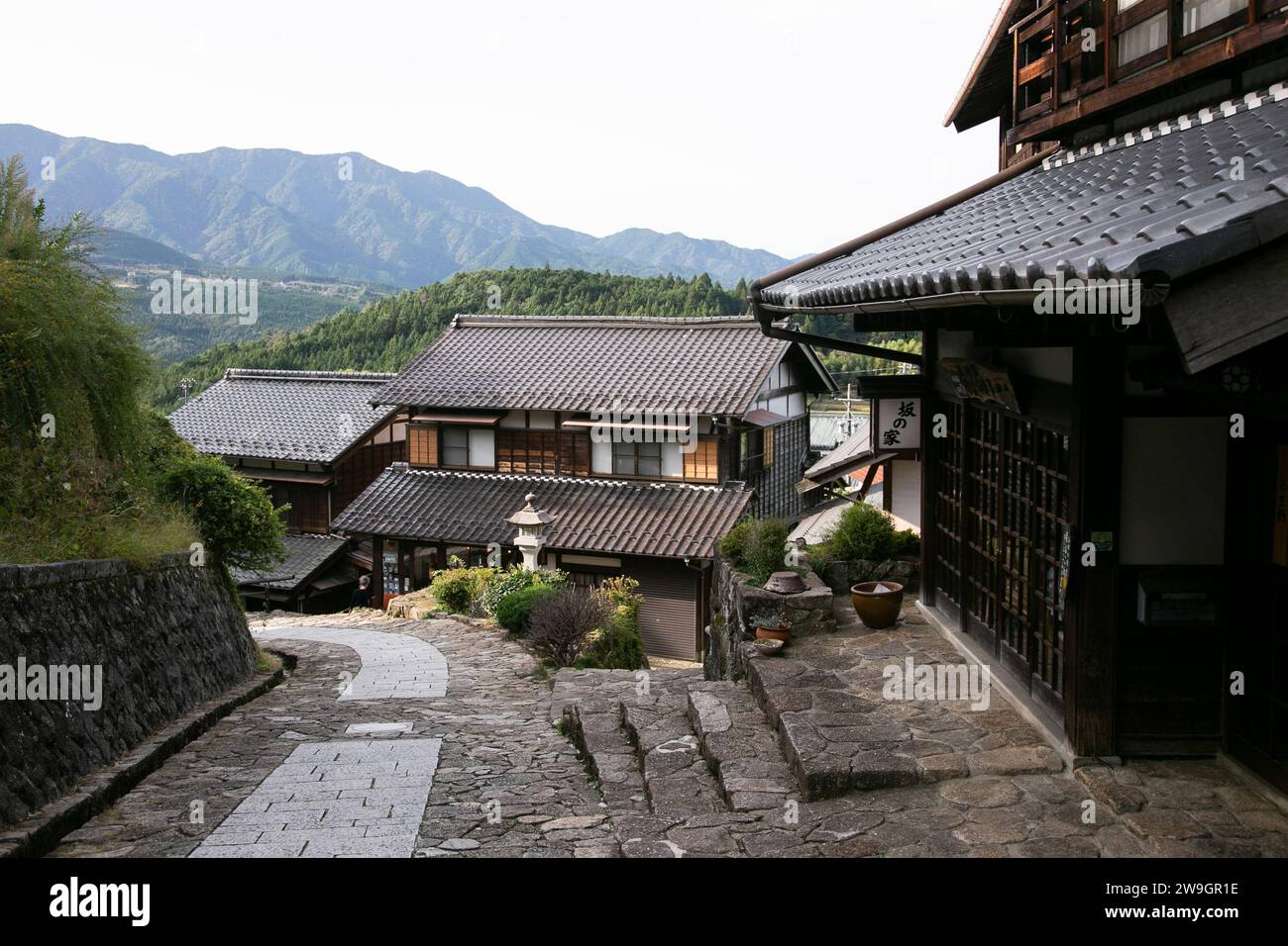 Streets and traditional Japanese houses at Magome Juku town along the ...