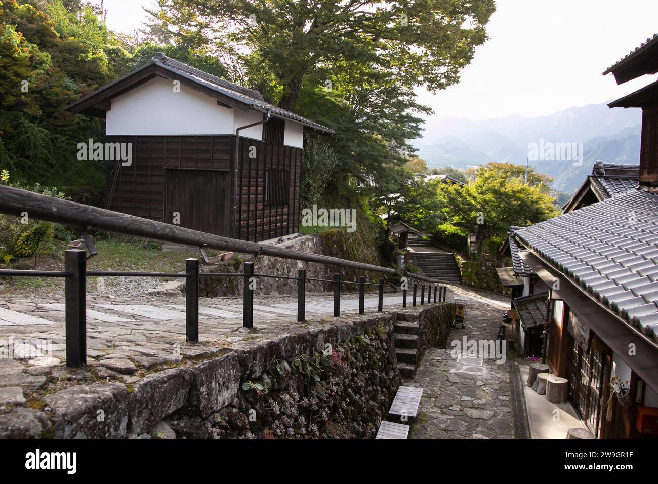 Streets and traditional Japanese houses at Magome Juku town along the Nakasendo trail in Kiso ...