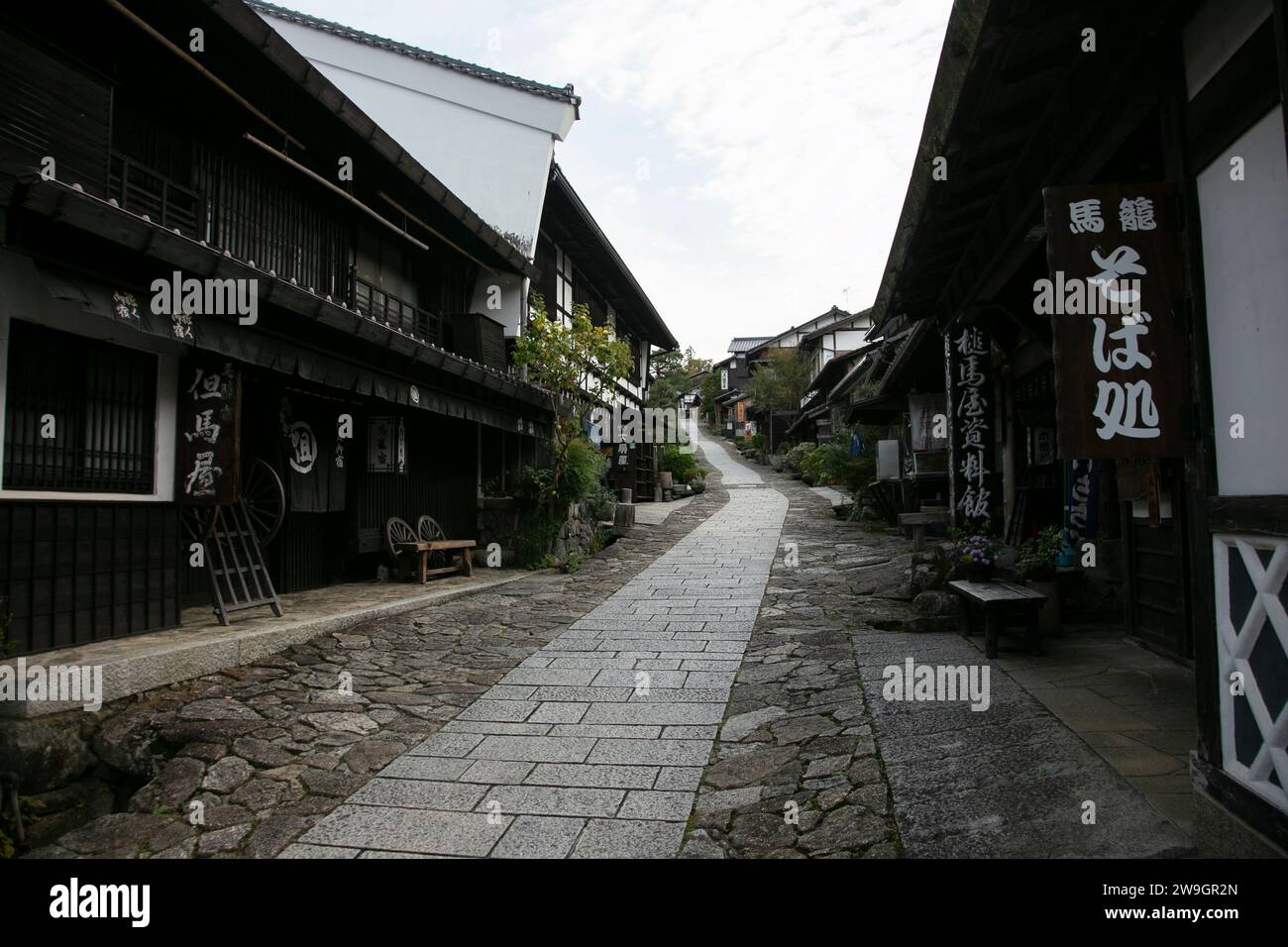 Streets and traditional Japanese houses at Magome Juku town along the ...