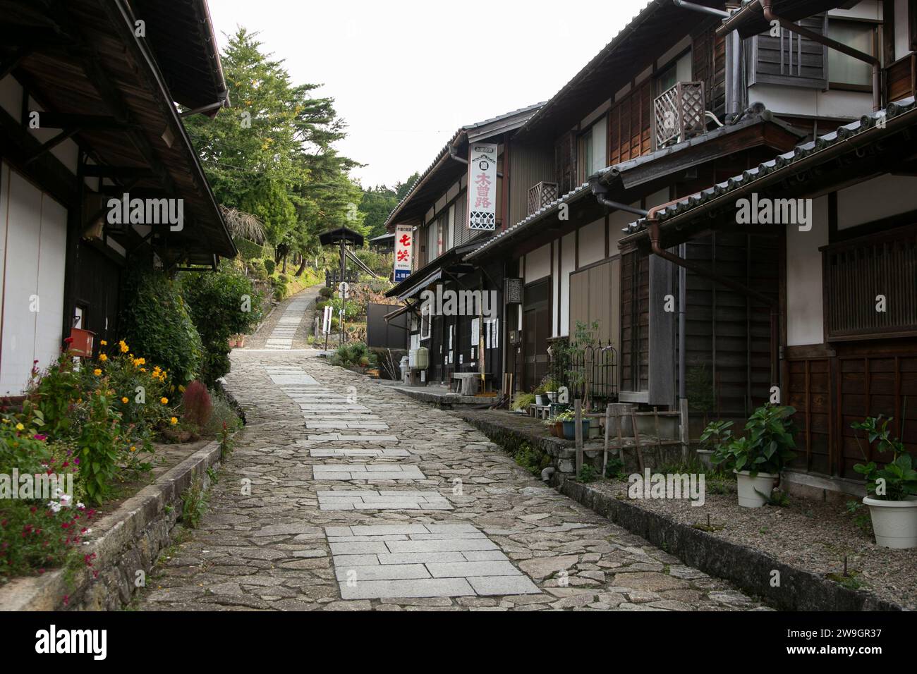 Streets and traditional Japanese houses at Magome Juku town along the ...