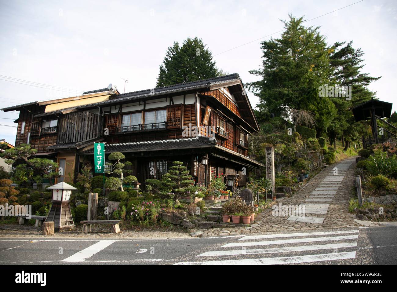 Streets and traditional Japanese houses at Magome Juku town along the ...