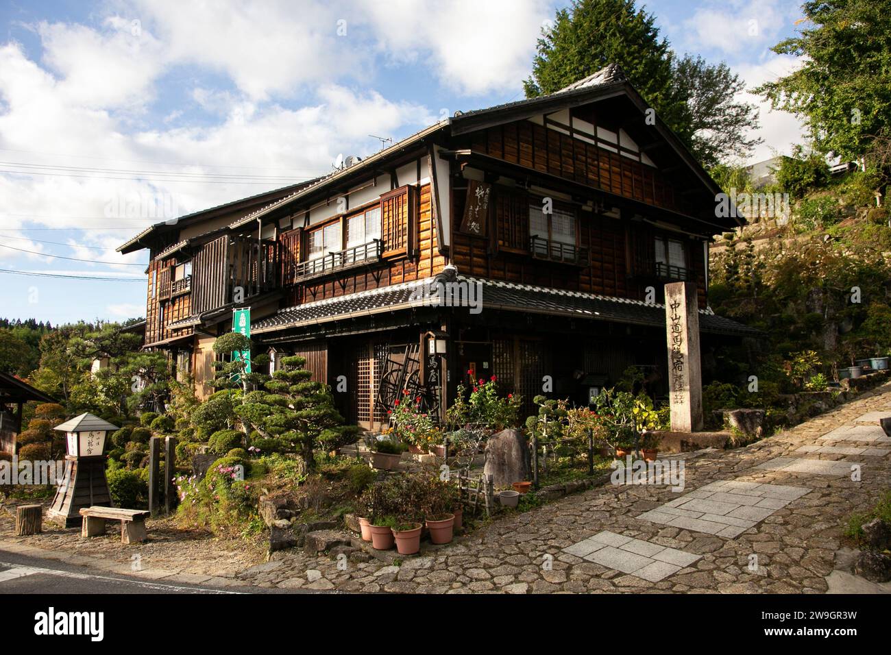 Streets and traditional Japanese houses at Magome Juku town along the ...