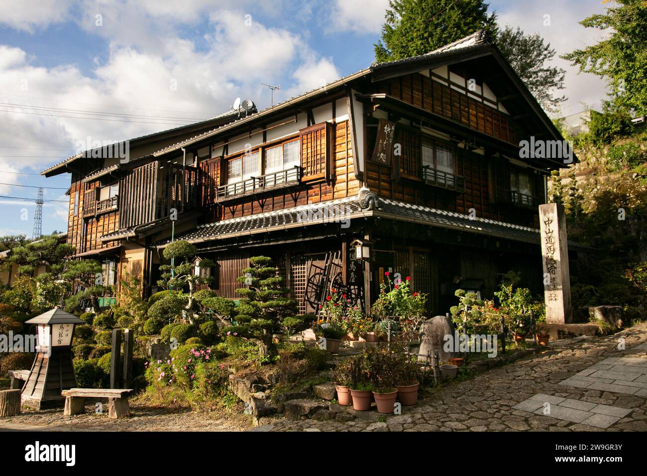 Streets and traditional Japanese houses at Magome Juku town along the ...