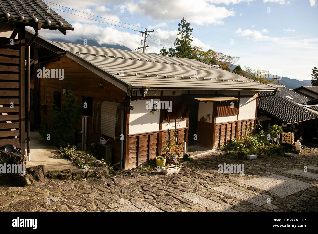 Streets and traditional Japanese houses at Magome Juku town along the ...