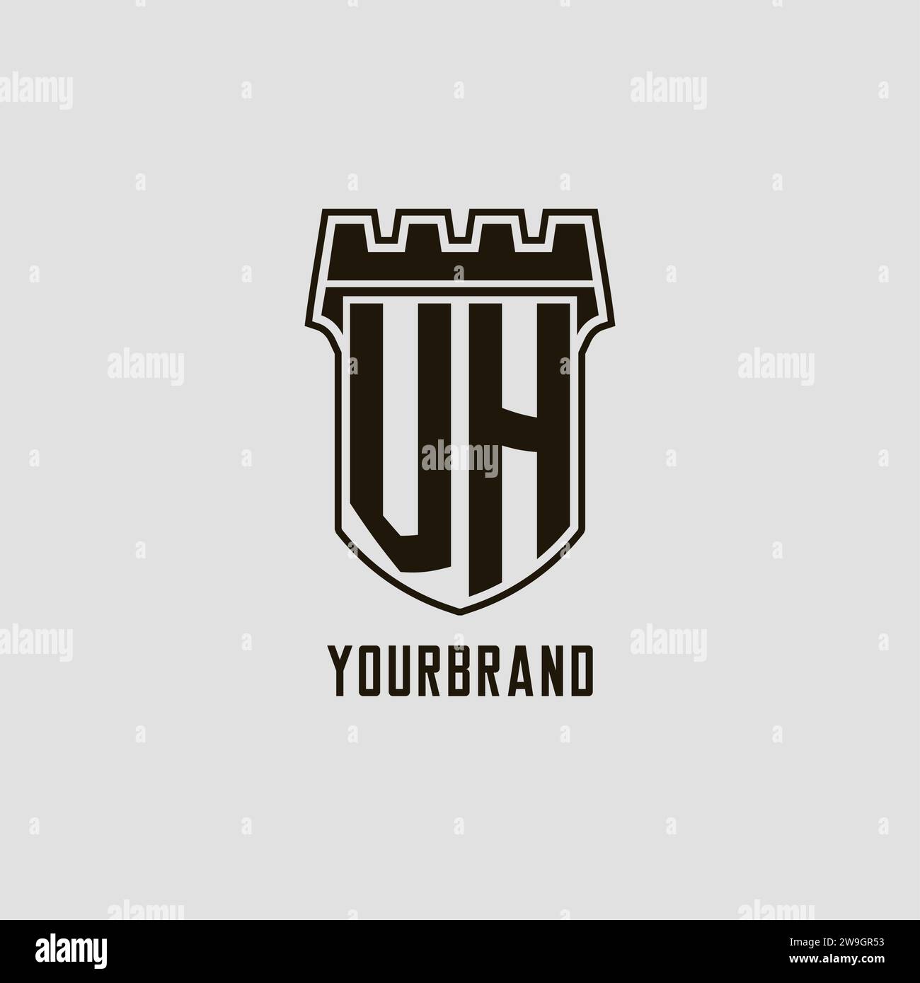 Monogram VH with shield fortress logo design style vector graphic Stock ...