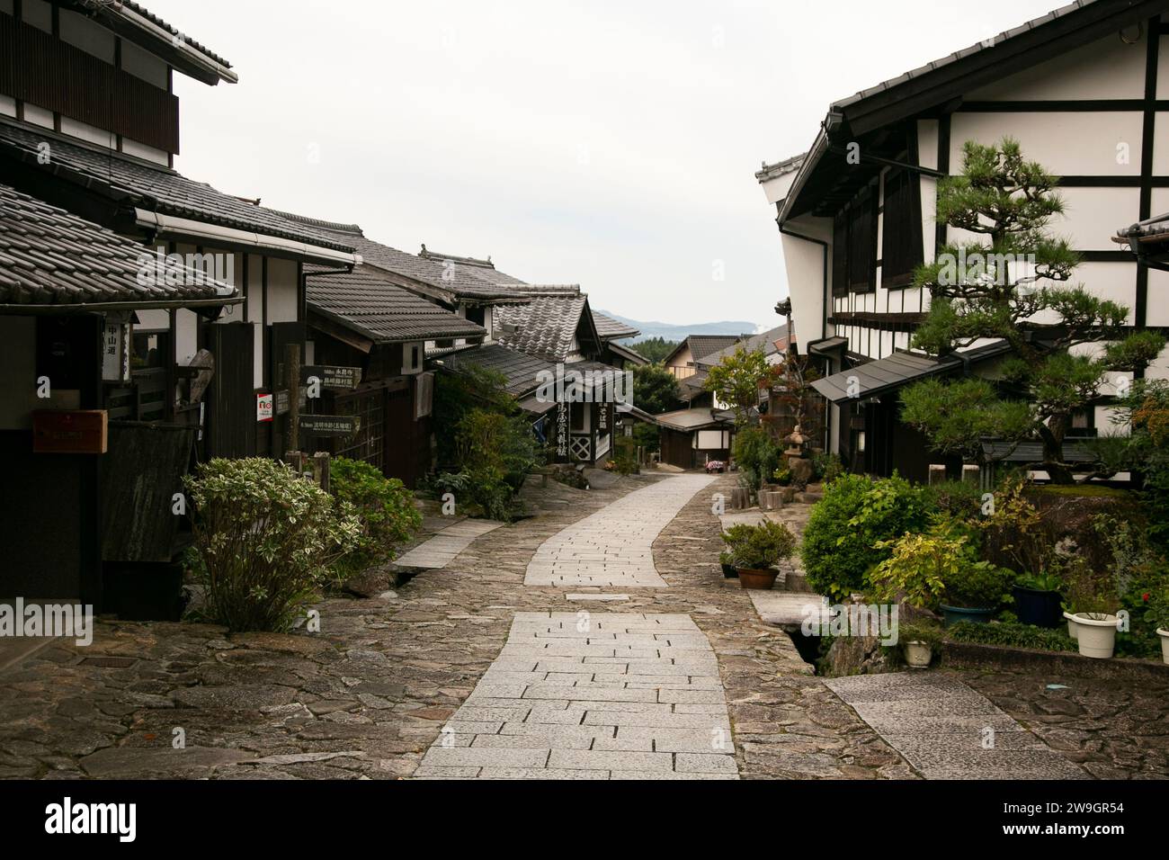 Streets and traditional Japanese houses at Magome Juku town along the ...