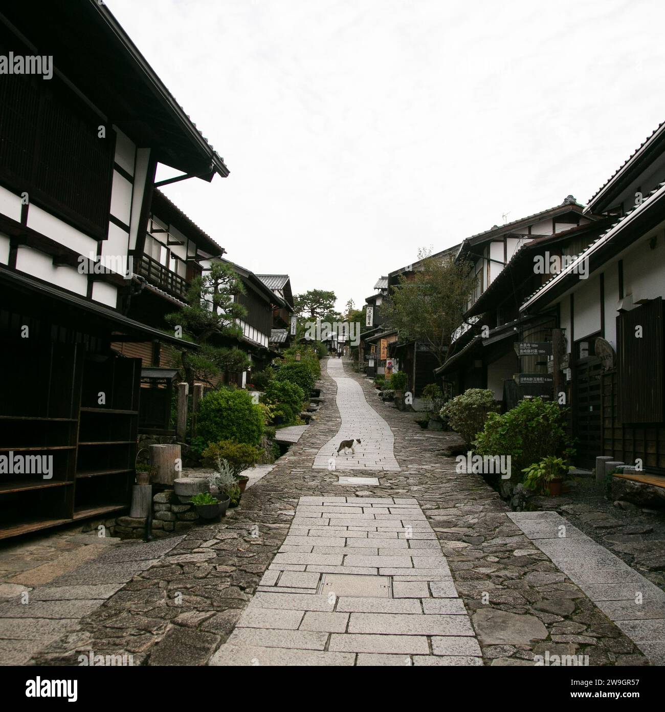 Streets and traditional Japanese houses at Magome Juku town along the ...