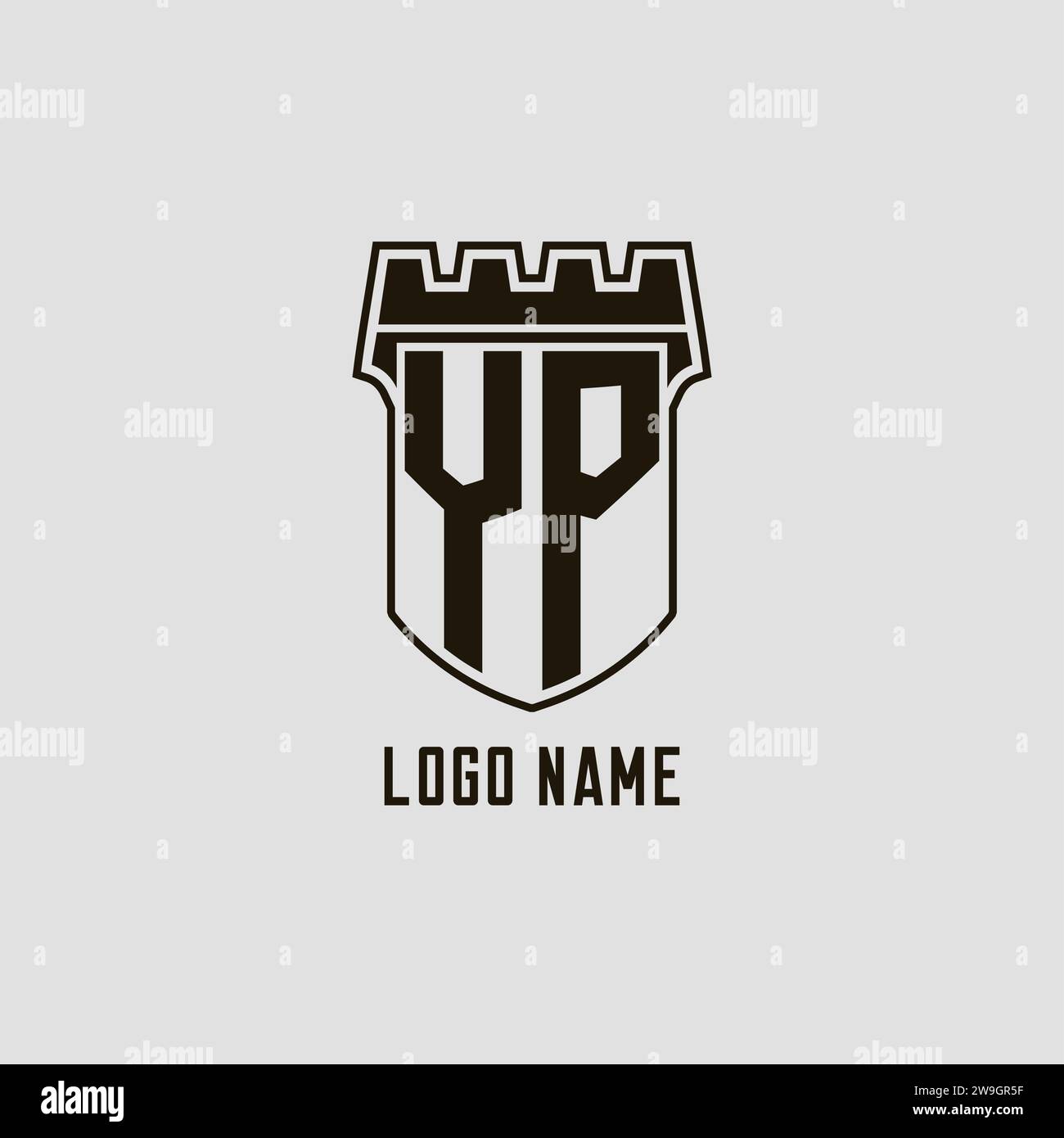 Monogram YP with shield fortress logo design style vector graphic Stock ...