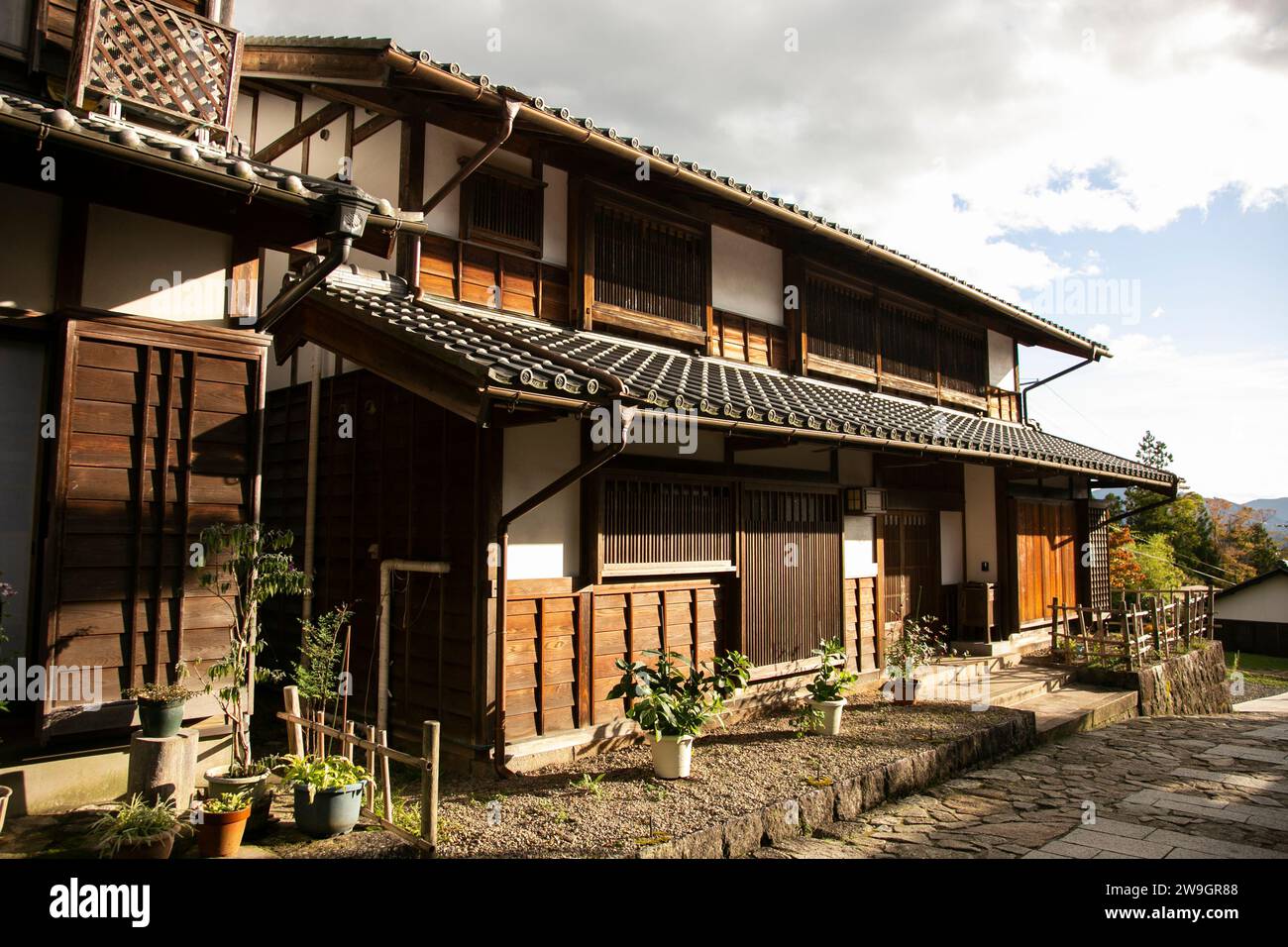 Streets and traditional Japanese houses at Magome Juku town along the ...