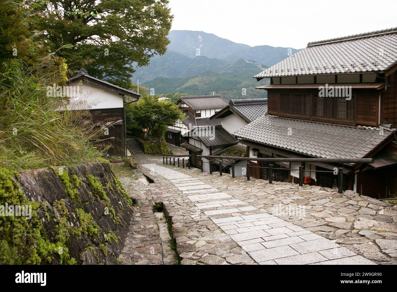Streets and traditional Japanese houses at Magome Juku town along the ...