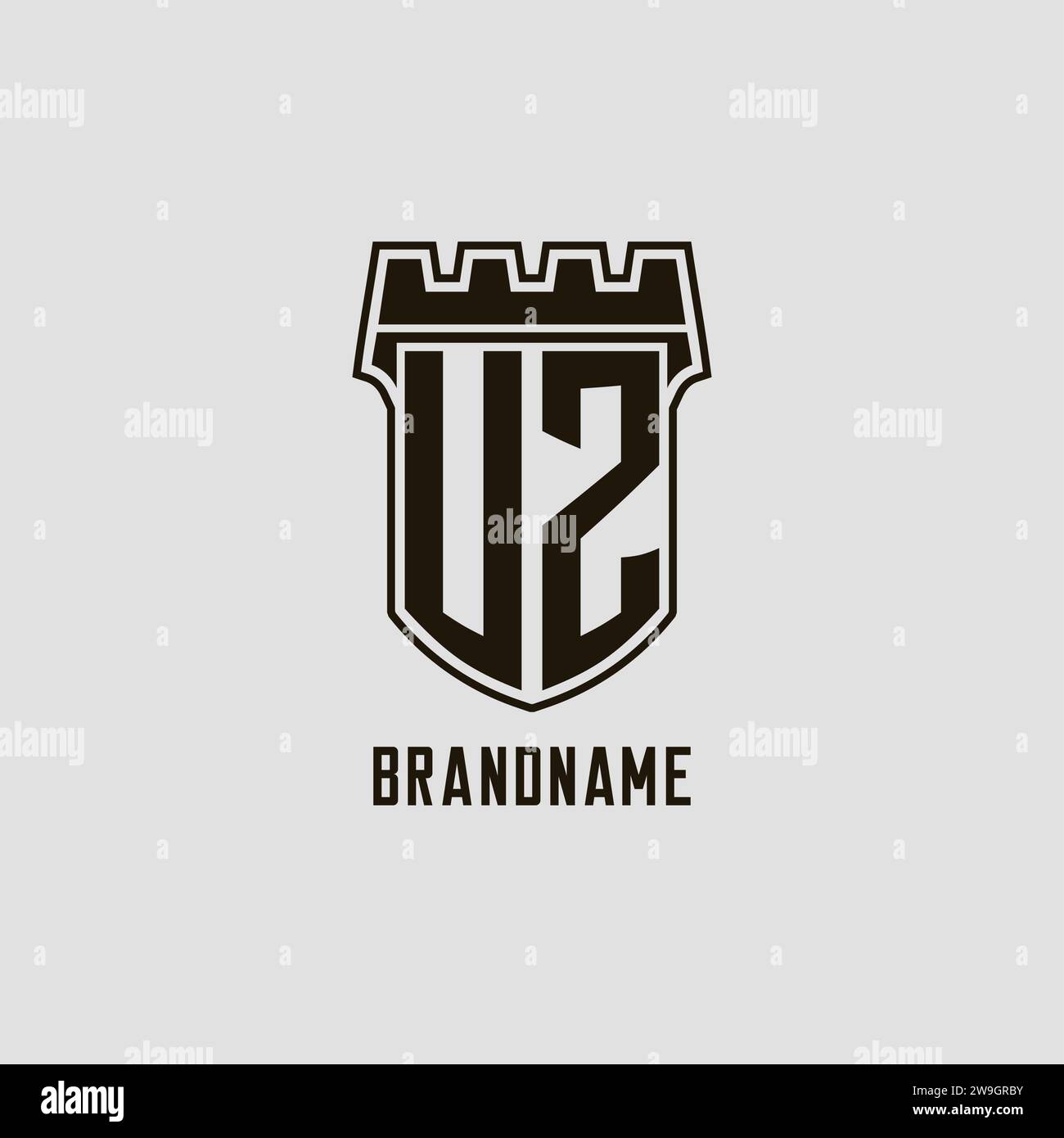 Monogram UZ with shield fortress logo design style vector graphic Stock ...