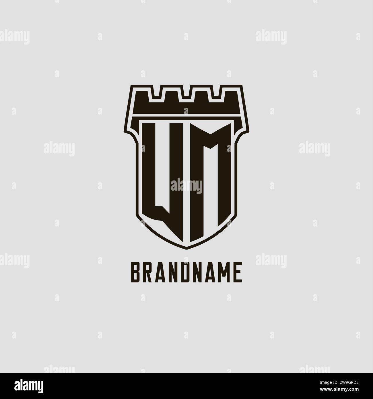 Monogram WM with shield fortress logo design style vector graphic Stock ...