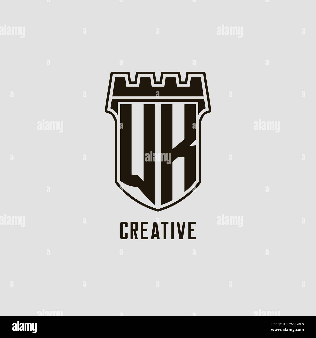Monogram WK with shield fortress logo design style vector graphic Stock ...