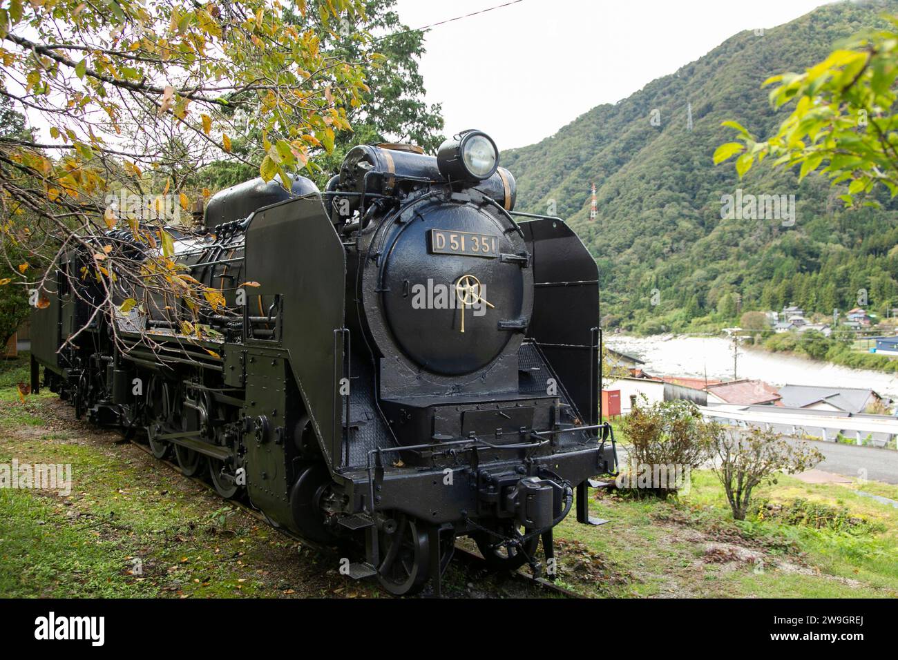 Nagiso, Japan; 1st October 2023: Black old locomotive train in Nagiso ...