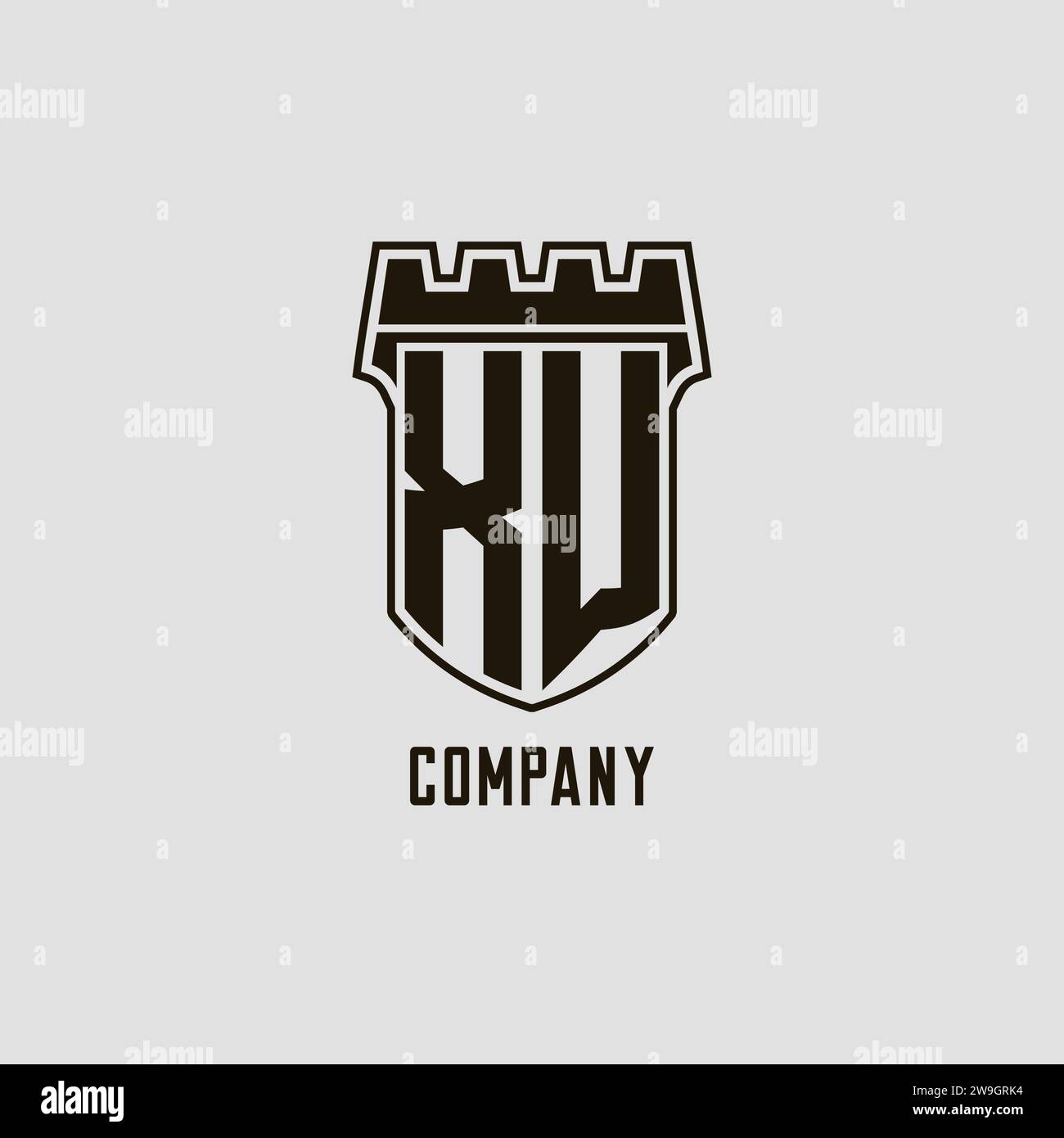 Monogram XW with shield fortress logo design style vector graphic Stock ...