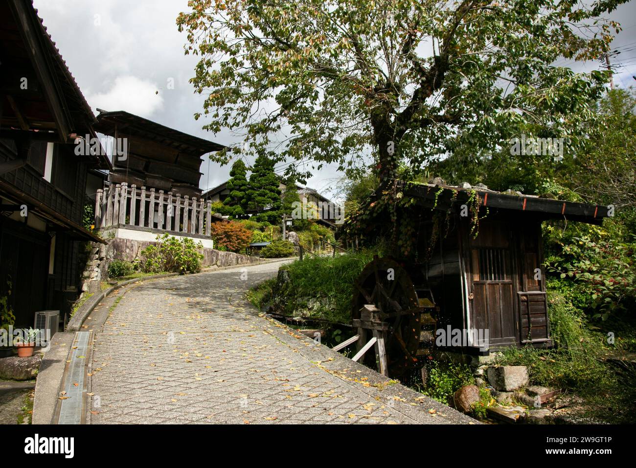 Streets and traditional Japanese houses at Magome Juku town along the ...