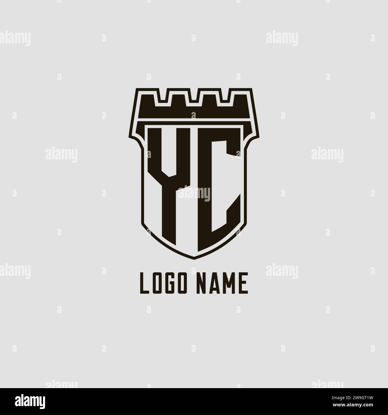 Monogram YC with shield fortress logo design style vector graphic Stock ...