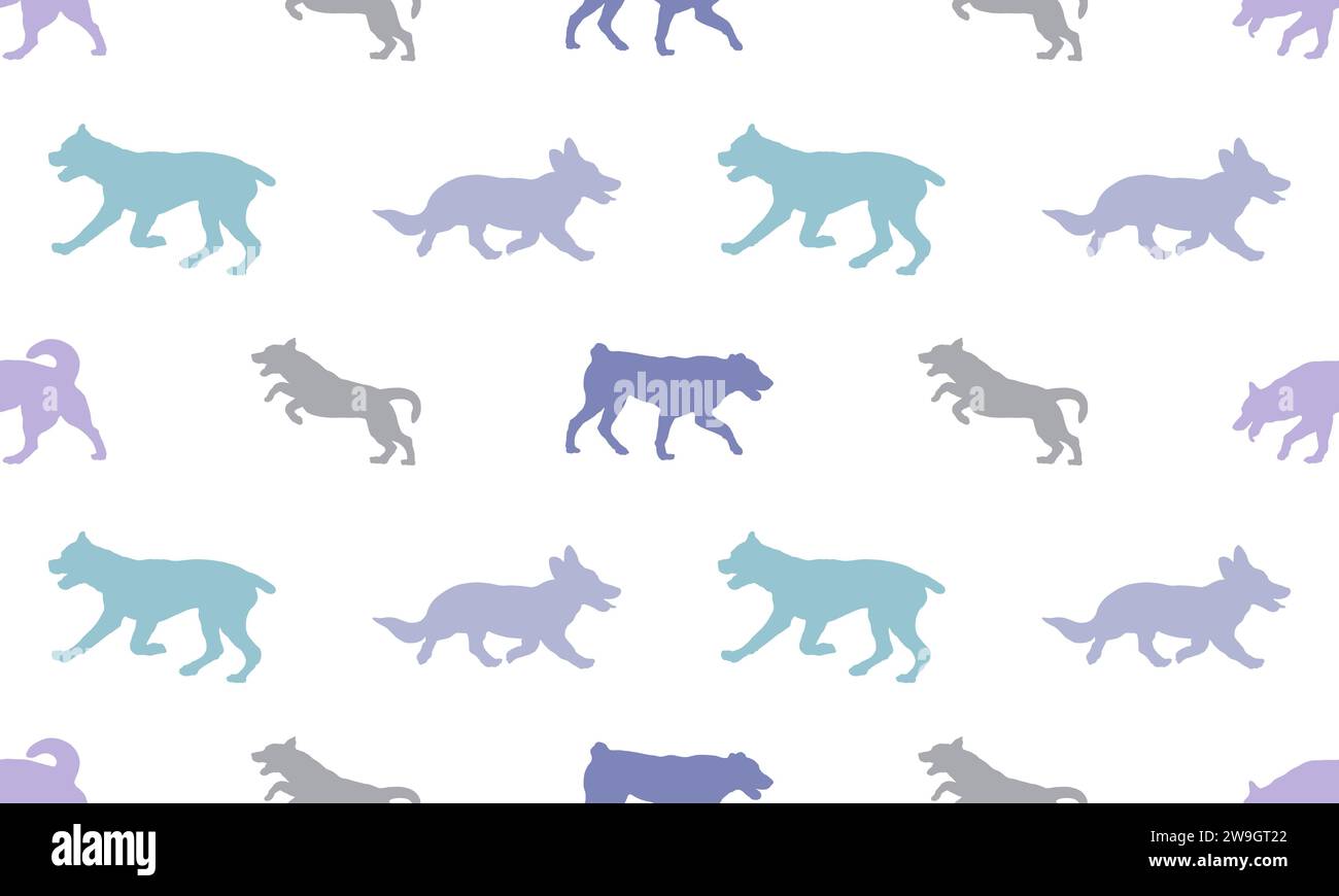 Seamless pattern. Silhouette dogs different breeds in various poses ...