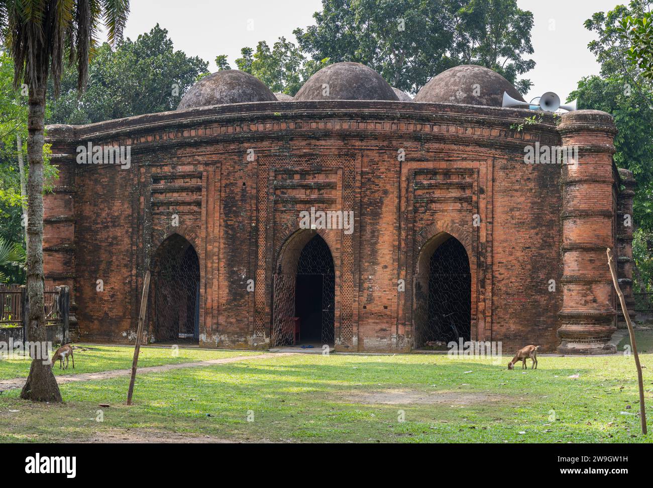 Front view of ancient nine dome mosque in Bagerhat UNESCO World ...