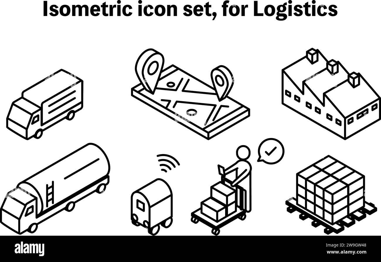 Simple isometric icon set for DX of logistics and distribution systems ...