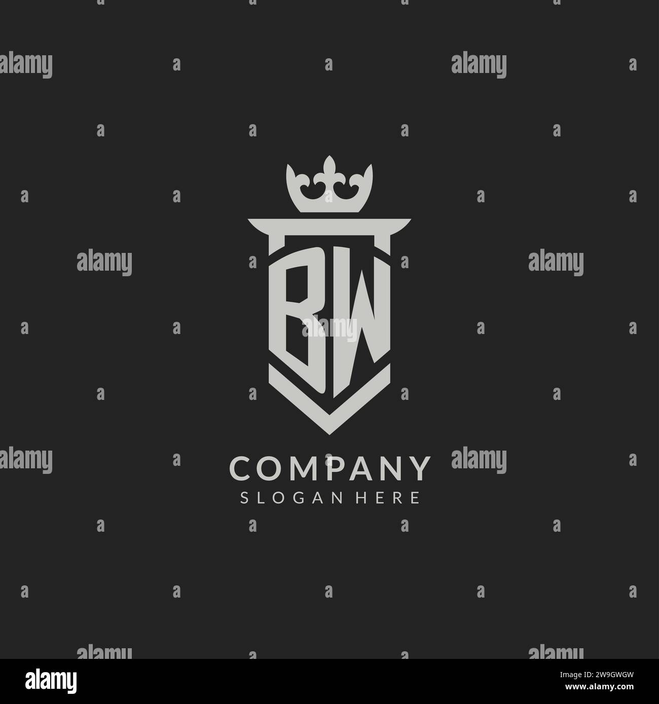 Initial BW shield and crown logo style vector graphic Stock Vector ...