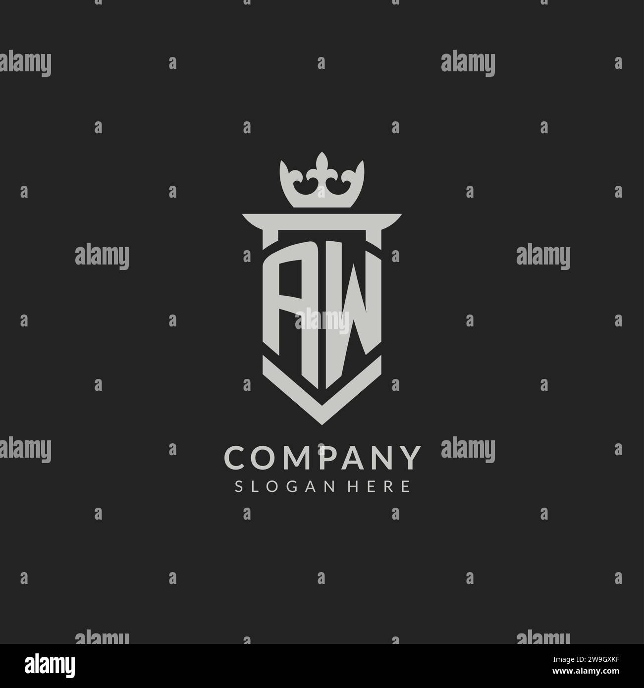 Initial AW shield and crown logo style vector graphic Stock Vector ...