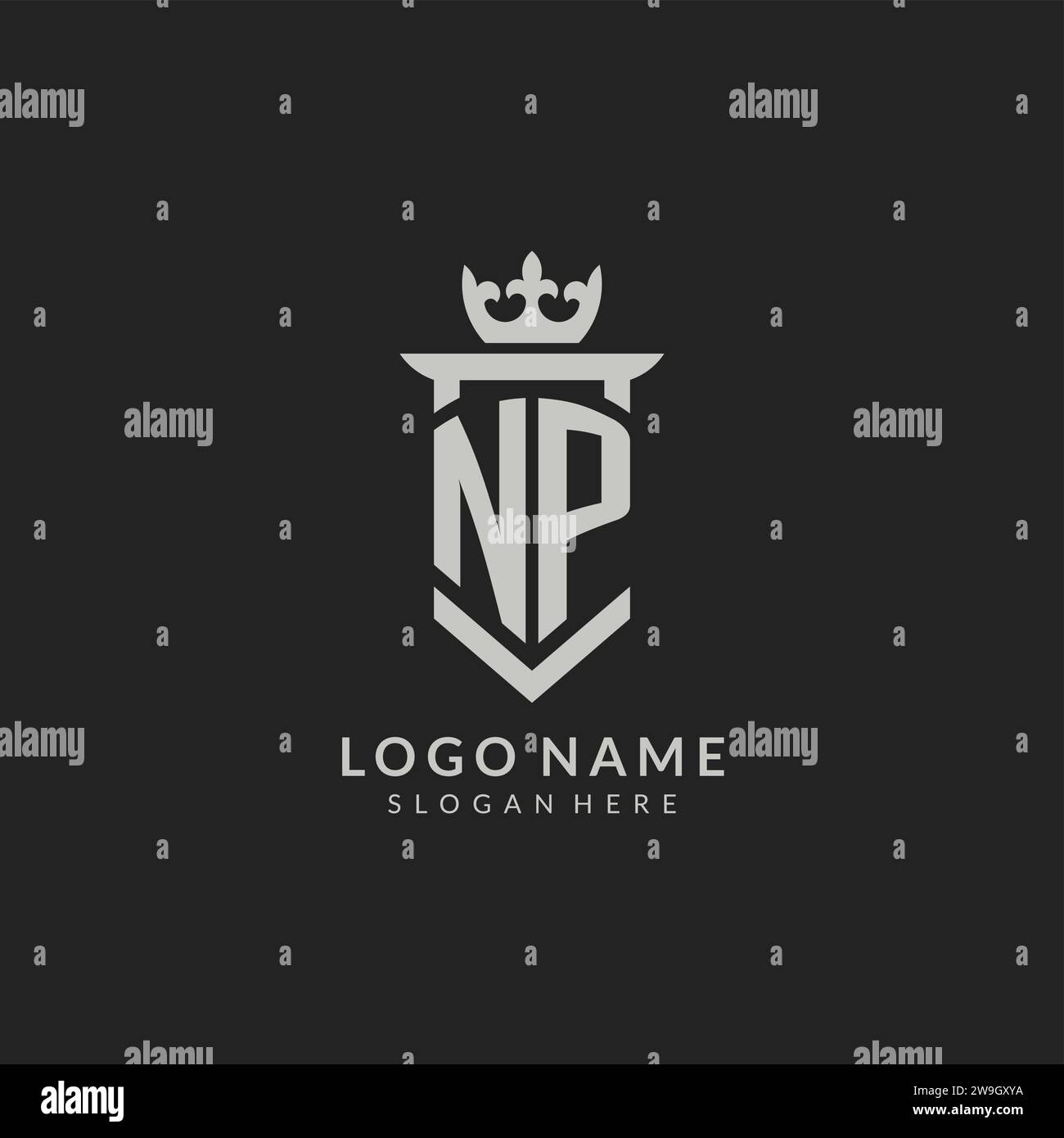 Initial NP shield and crown logo style vector graphic Stock Vector ...