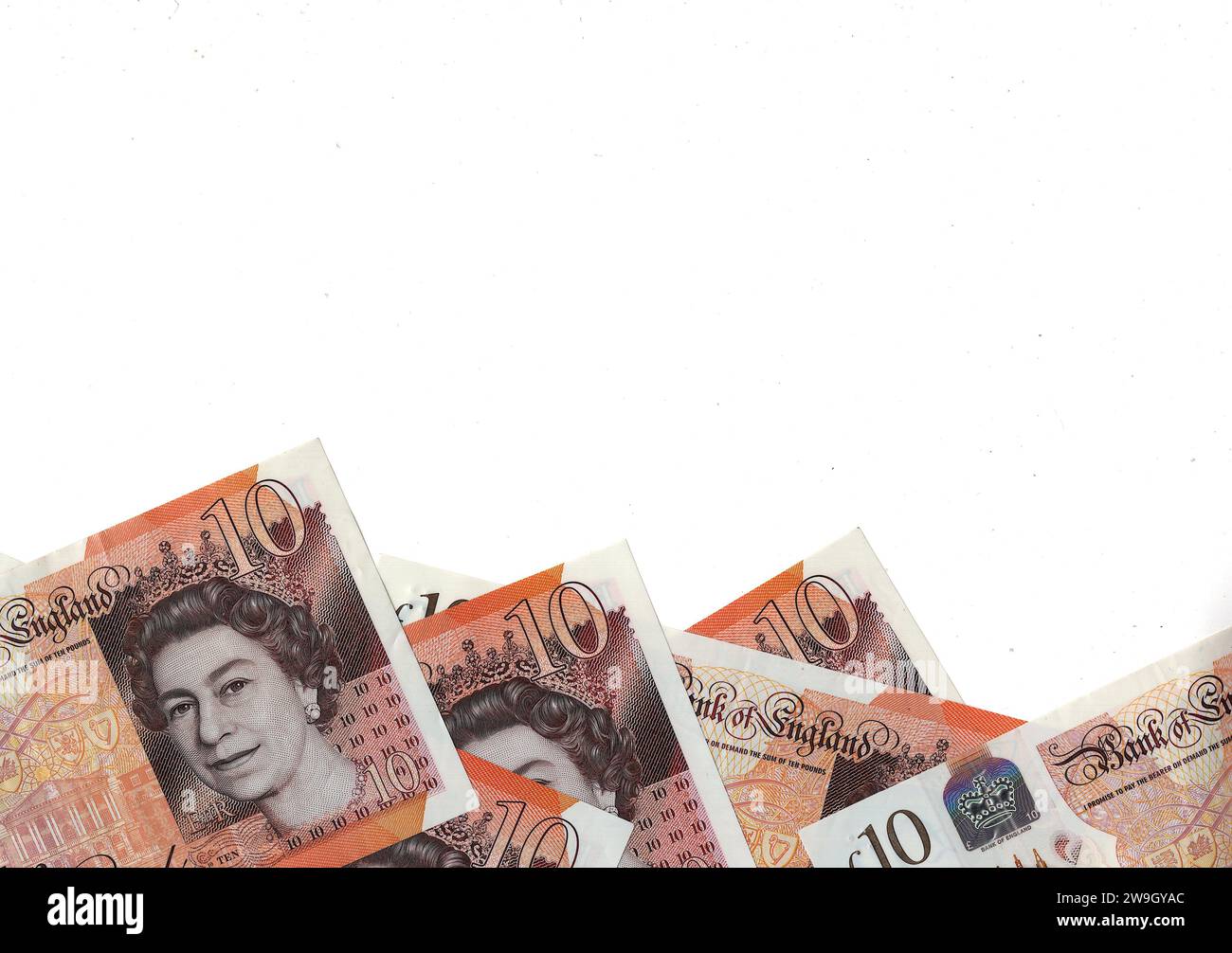 Close up of ten pound notes from the United Kingdom/Great Britain on a ...