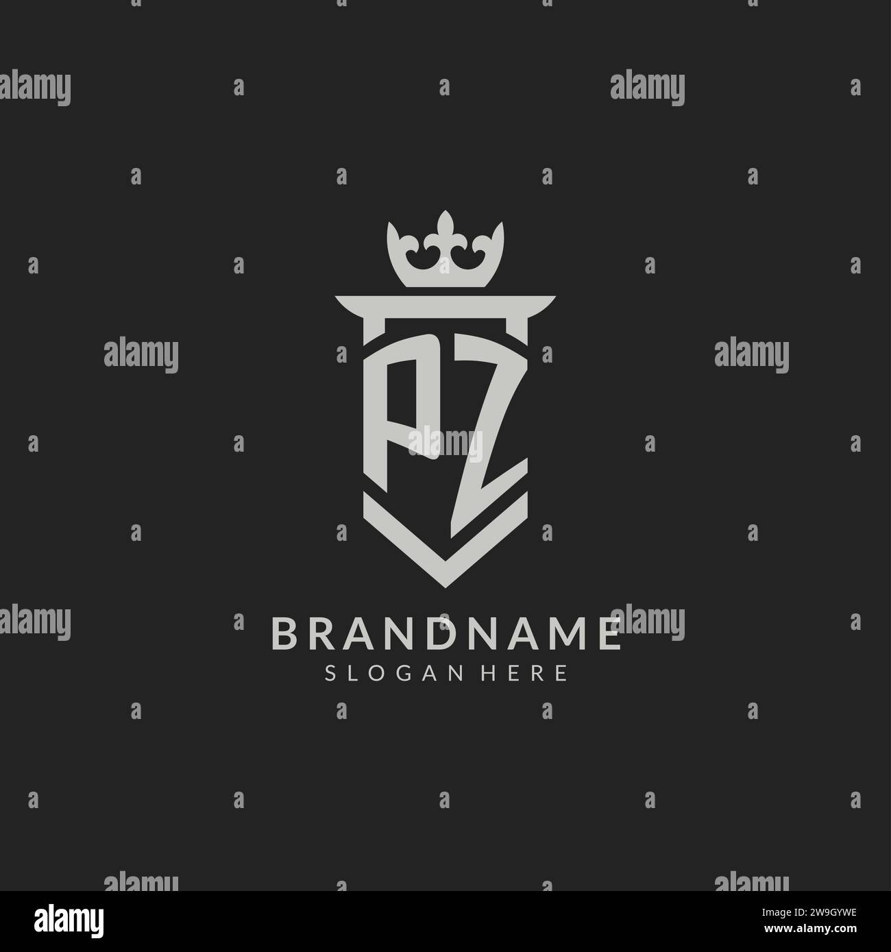 Initial PZ shield and crown logo style vector graphic Stock Vector ...