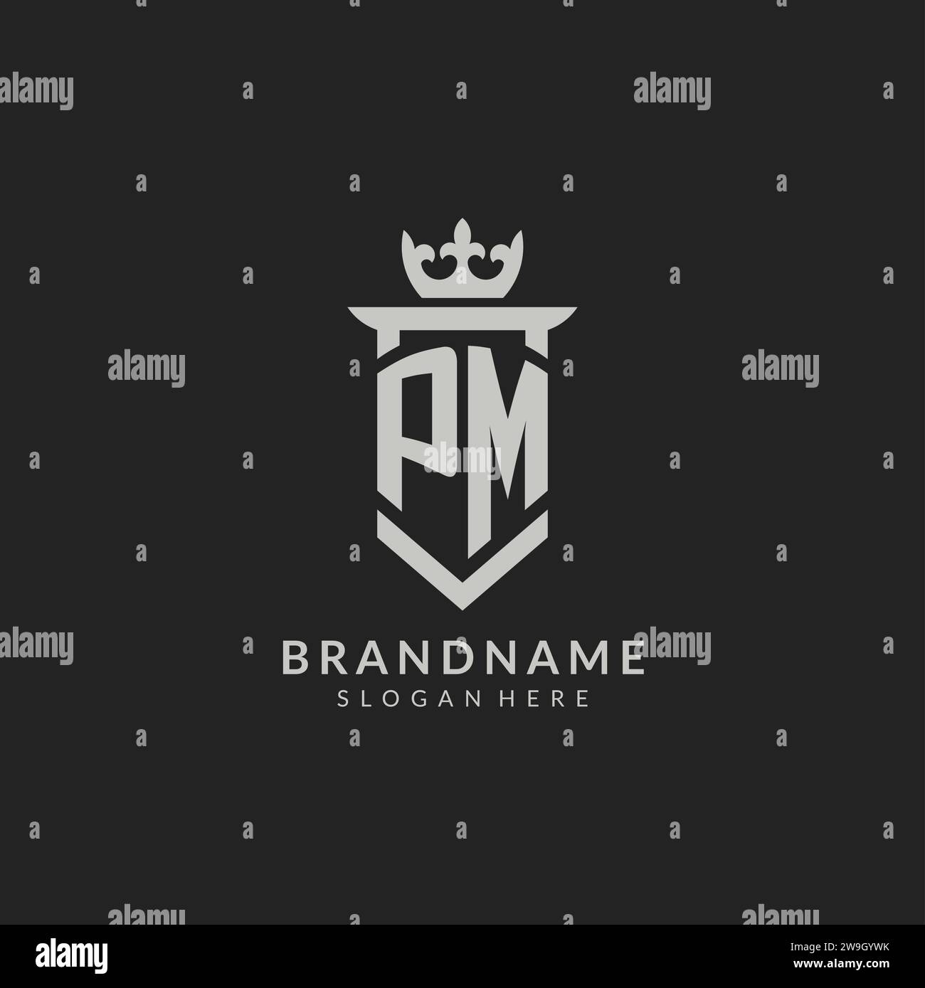 Initial PM shield and crown logo style vector graphic Stock Vector ...